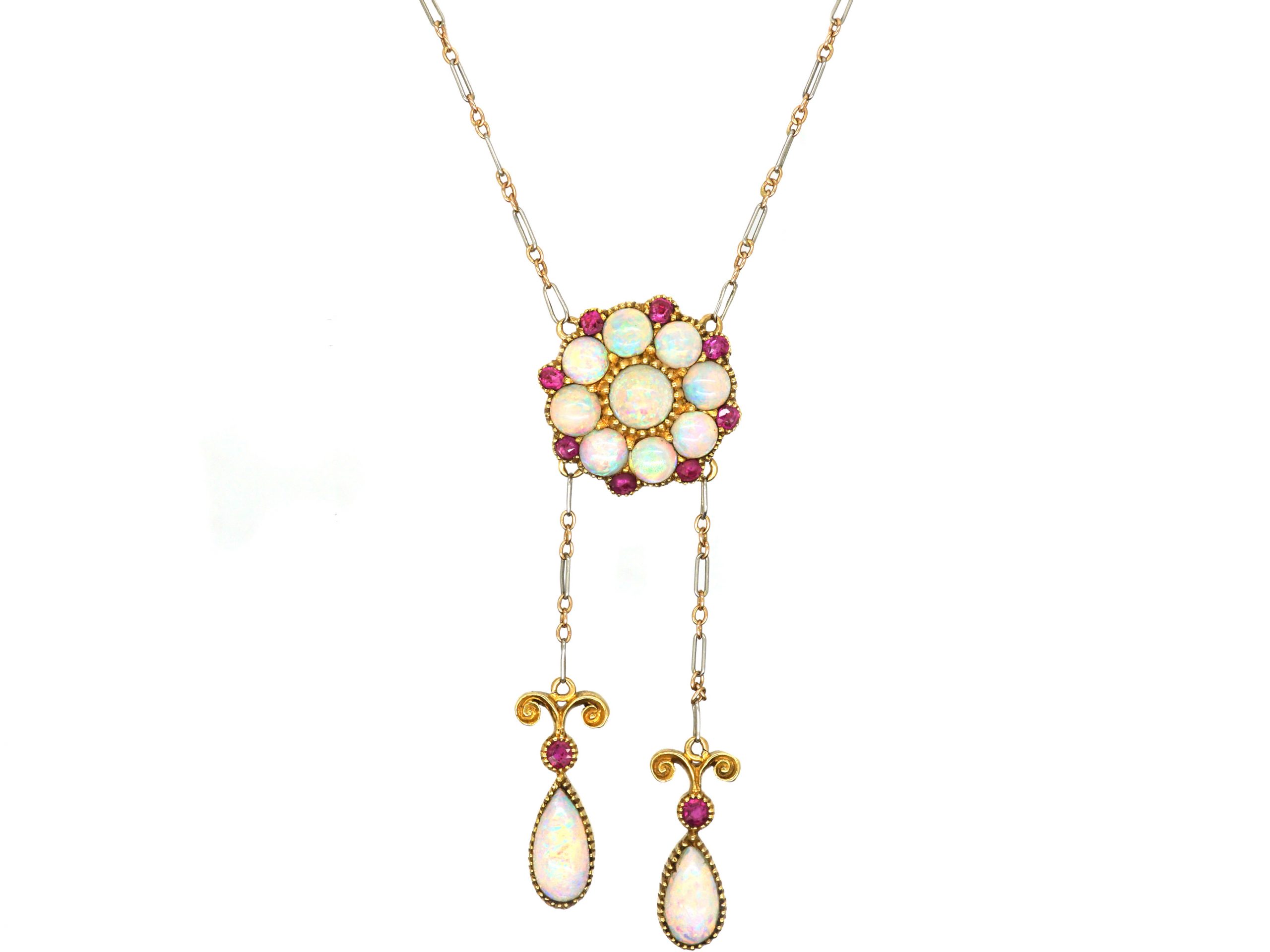 Edwardian 15ct Gold & Platinum, Opal, Diamond & Ruby Pendant in ...