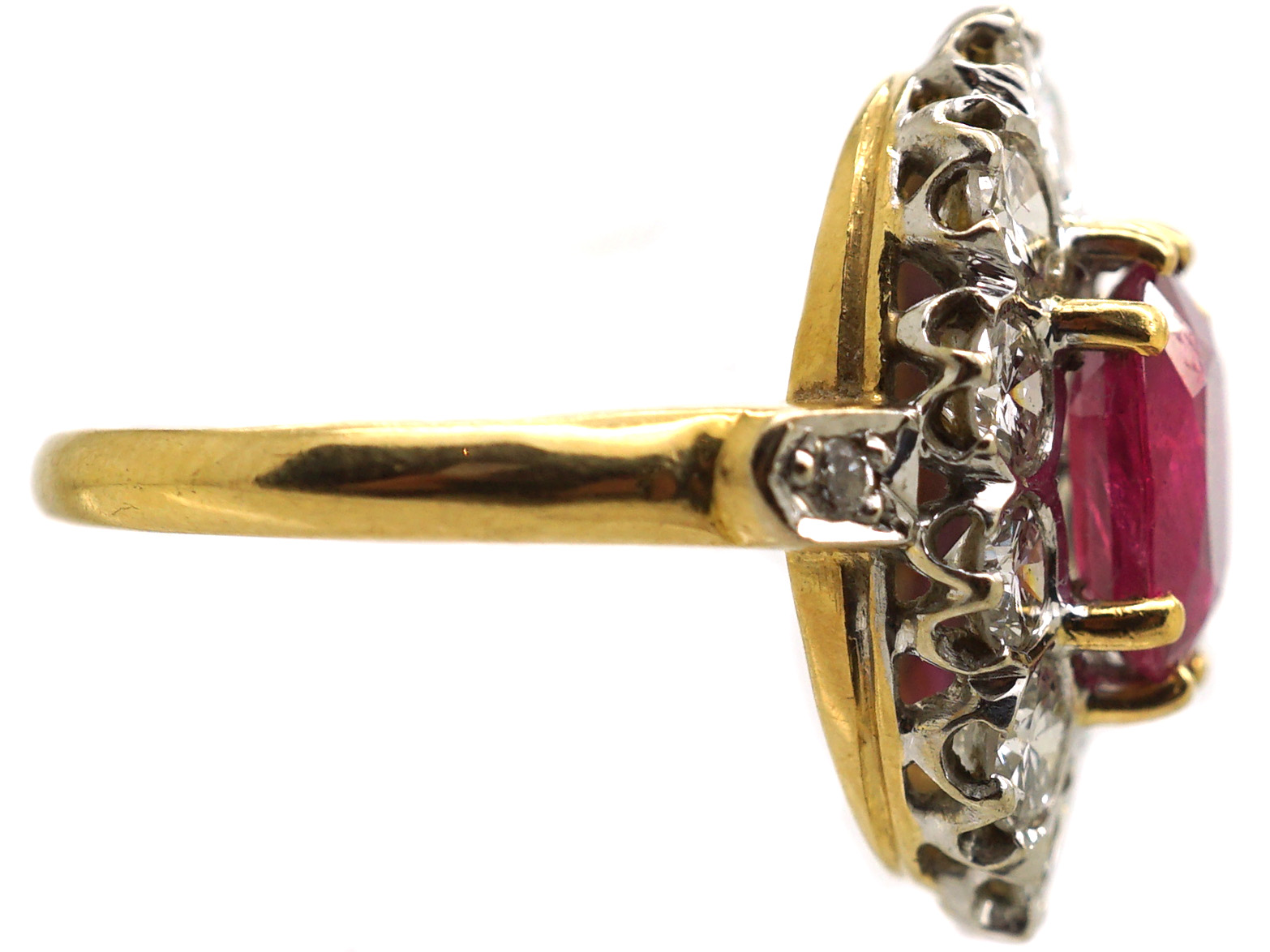 French Belle Epoque 18ct Gold, Ruby & Diamond Oval Cluster Ring (131W) | The Antique Jewellery ...