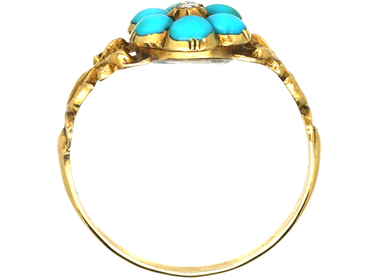 Regency 15ct Gold Turquoise & Rose Diamond Forget Me Not Cluster Ring ...