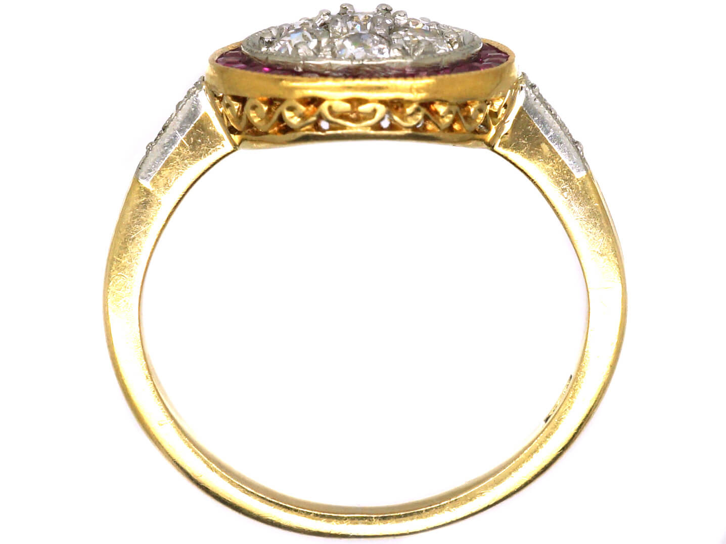 Art Deco 18ct Gold & Platinum Target Ring set with Rubies & Diamonds ...