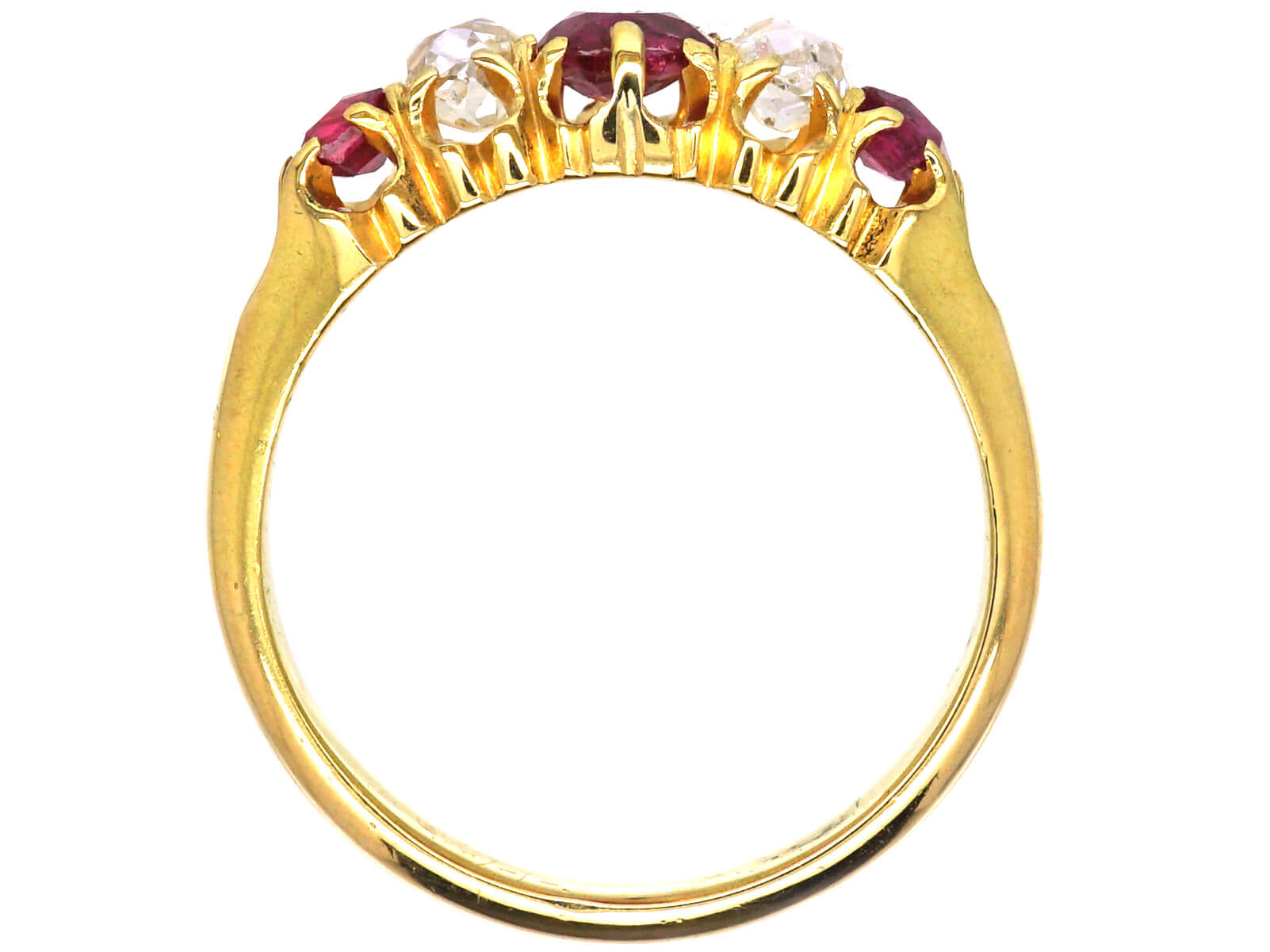 Victorian 18ct Gold, Five Stone Ruby & Old Mine Cut Diamond Ring (144W ...