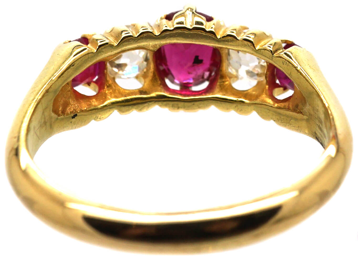 Victorian 18ct Gold, Five Stone Ruby & Old Mine Cut Diamond Ring (144W ...