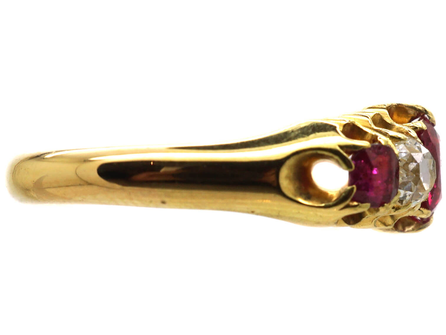 Victorian 18ct Gold, Five Stone Ruby & Old Mine Cut Diamond Ring (144W ...
