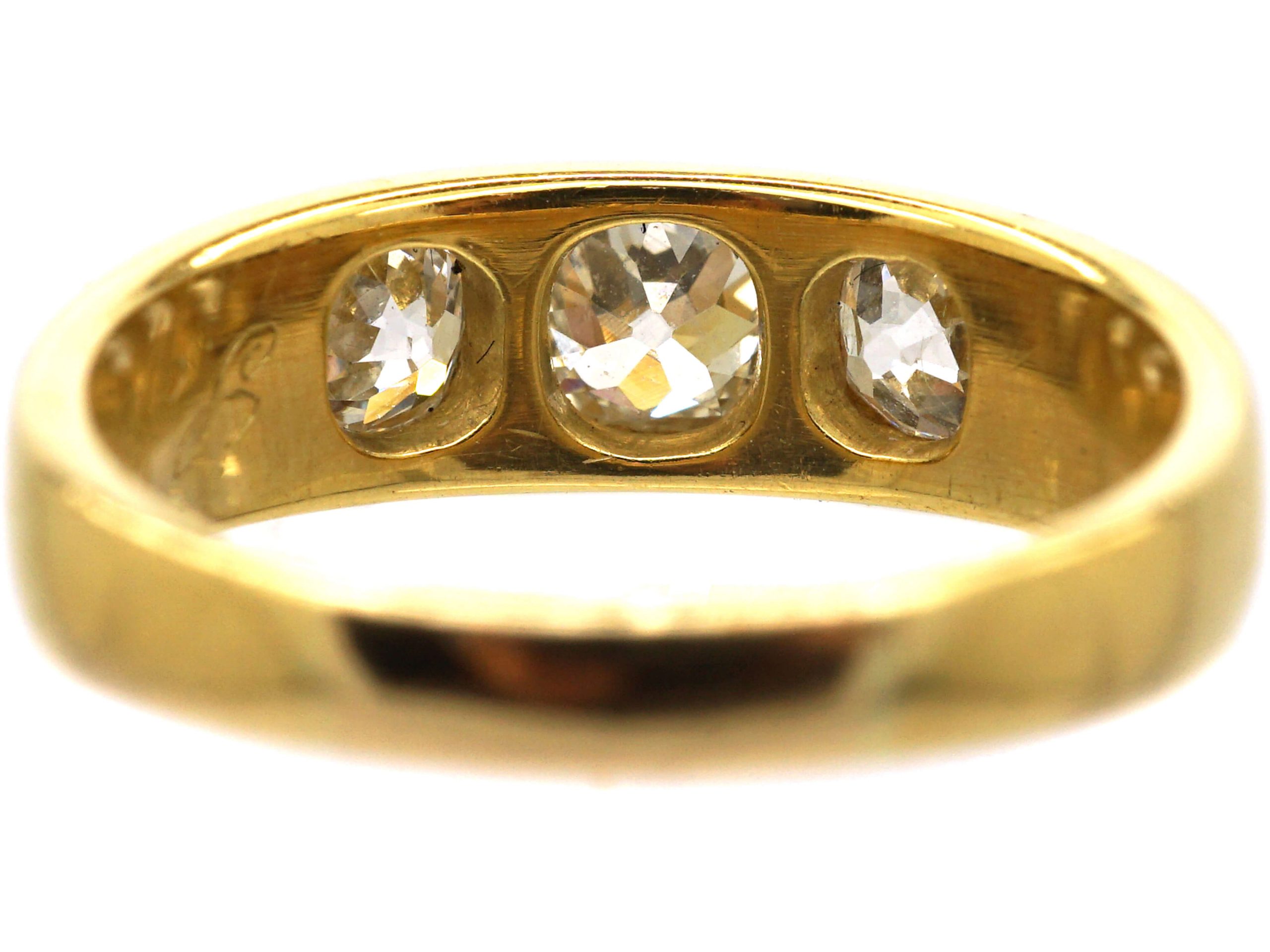 Victorian 18ct Gold Ring Rub Over Set with Three Old Cushion Cut ...