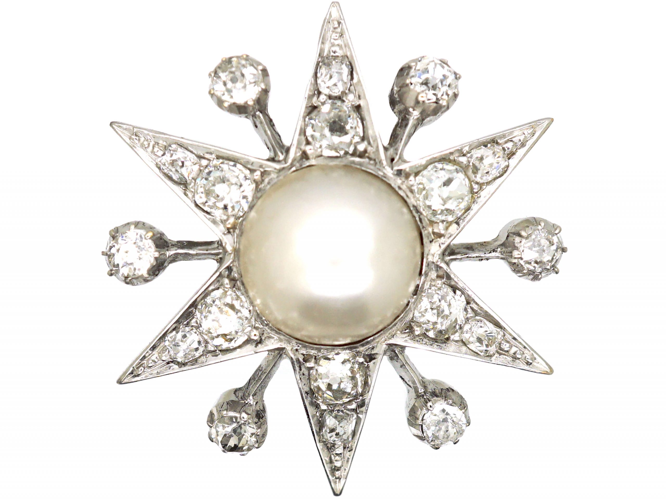 Edwardian 18ct White Gold, Diamond & Natural Split Pearl Star Pendant ...