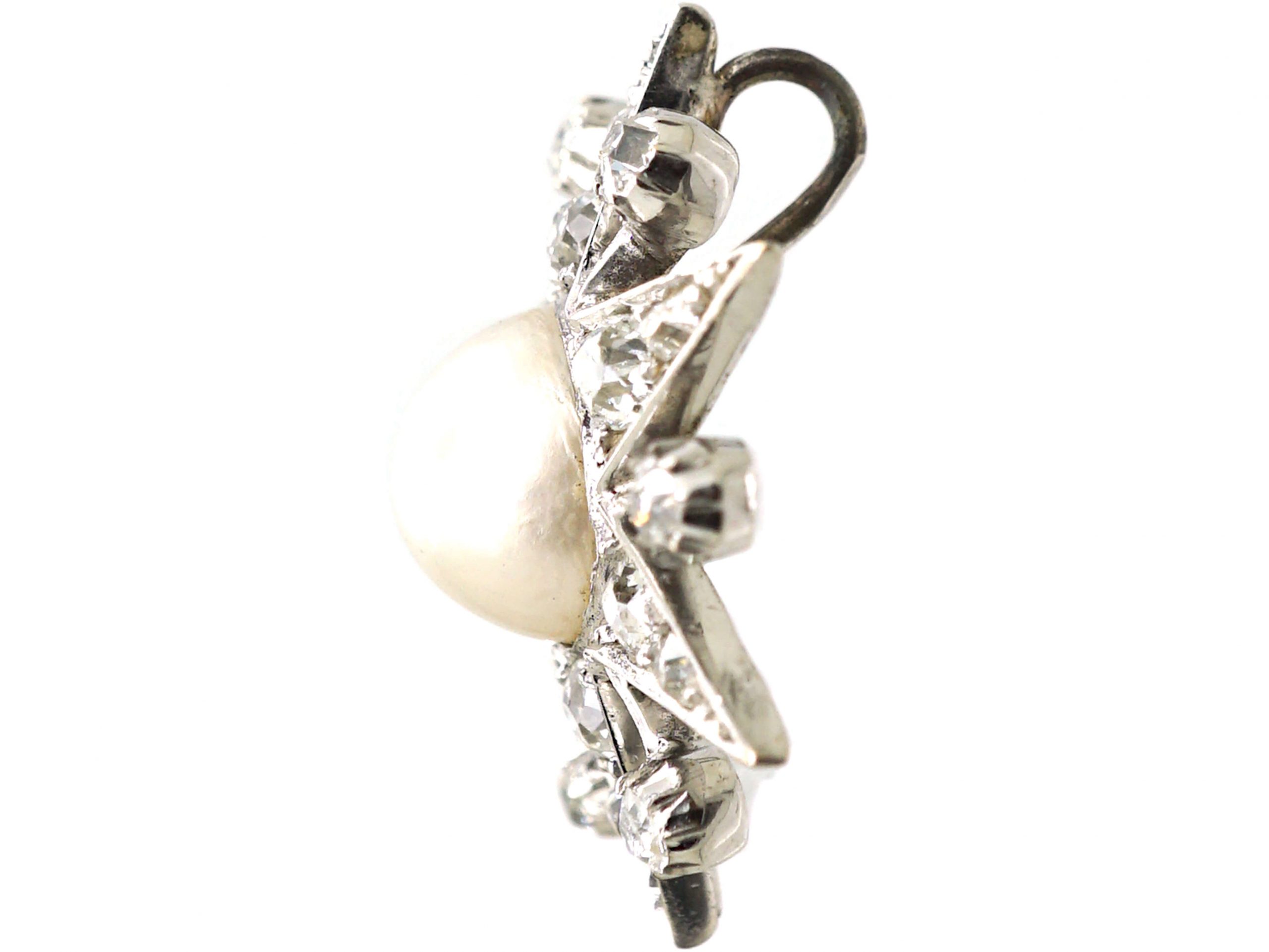 Edwardian 18ct White Gold, Diamond & Natural Split Pearl Star Pendant ...