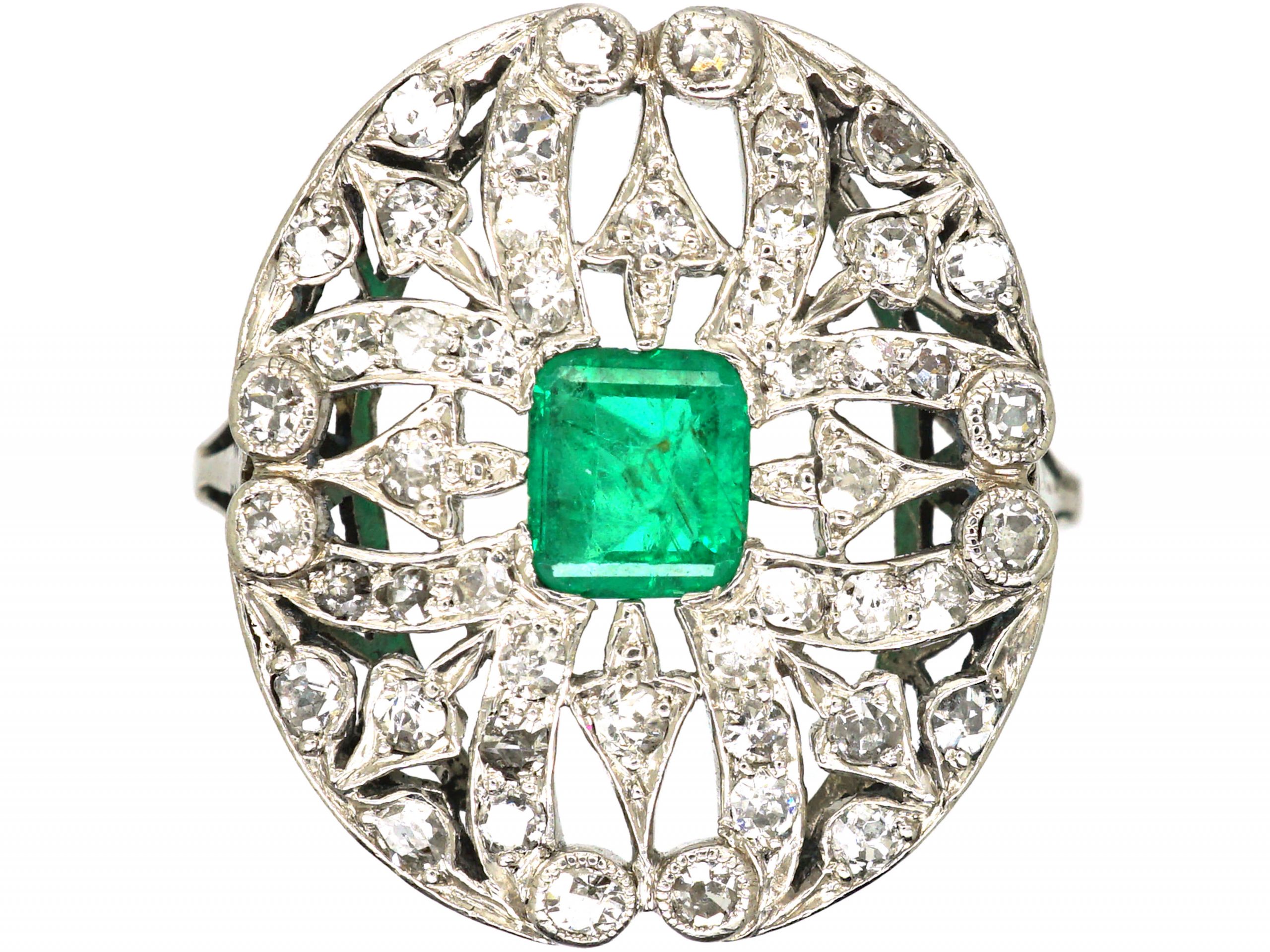 Art Deco Platinum, Emerald & Diamond Ring with Cupid's Arrow Motifs ...