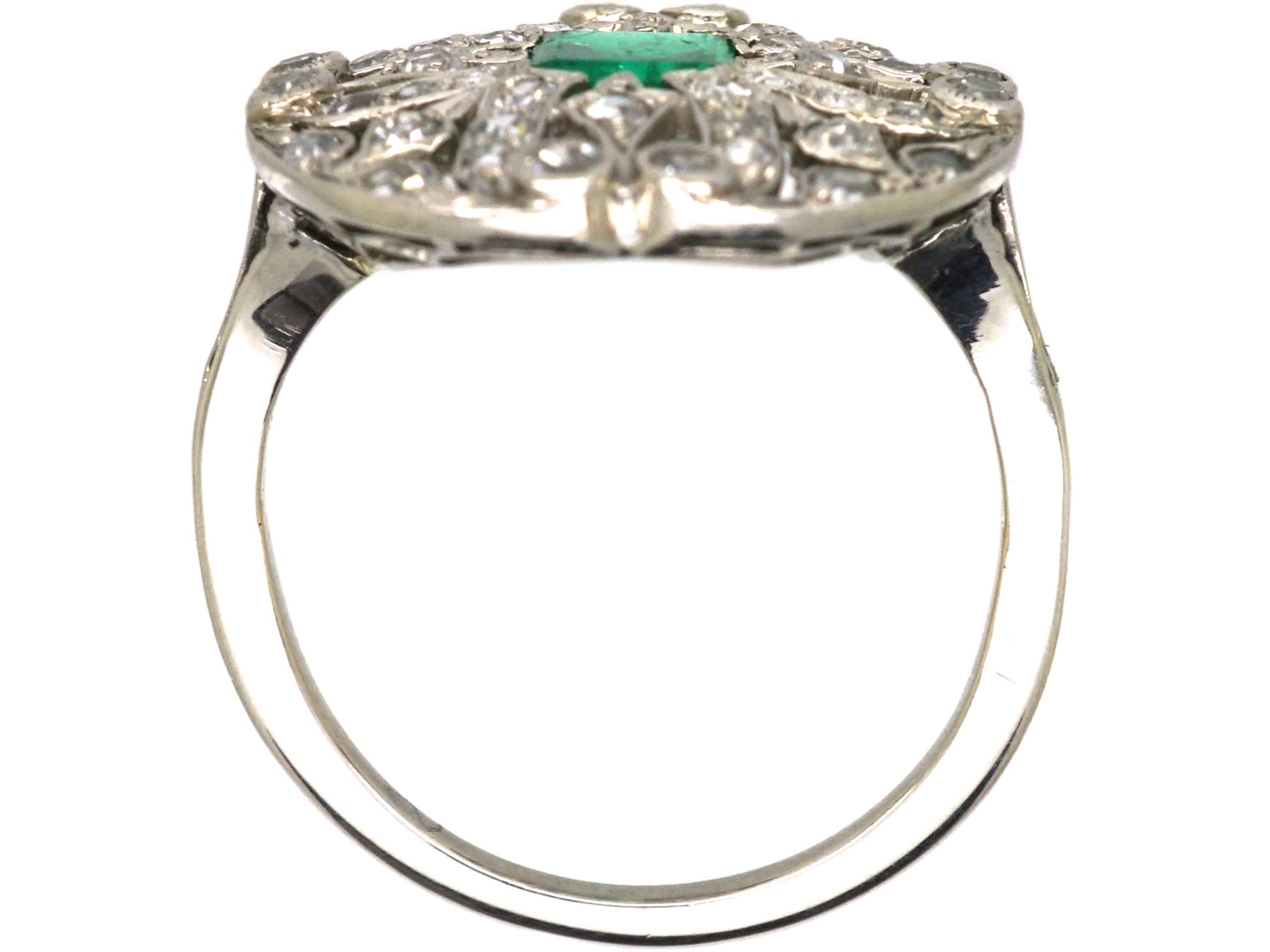 Art Deco Platinum, Emerald & Diamond Ring with Cupid's Arrow Motifs ...