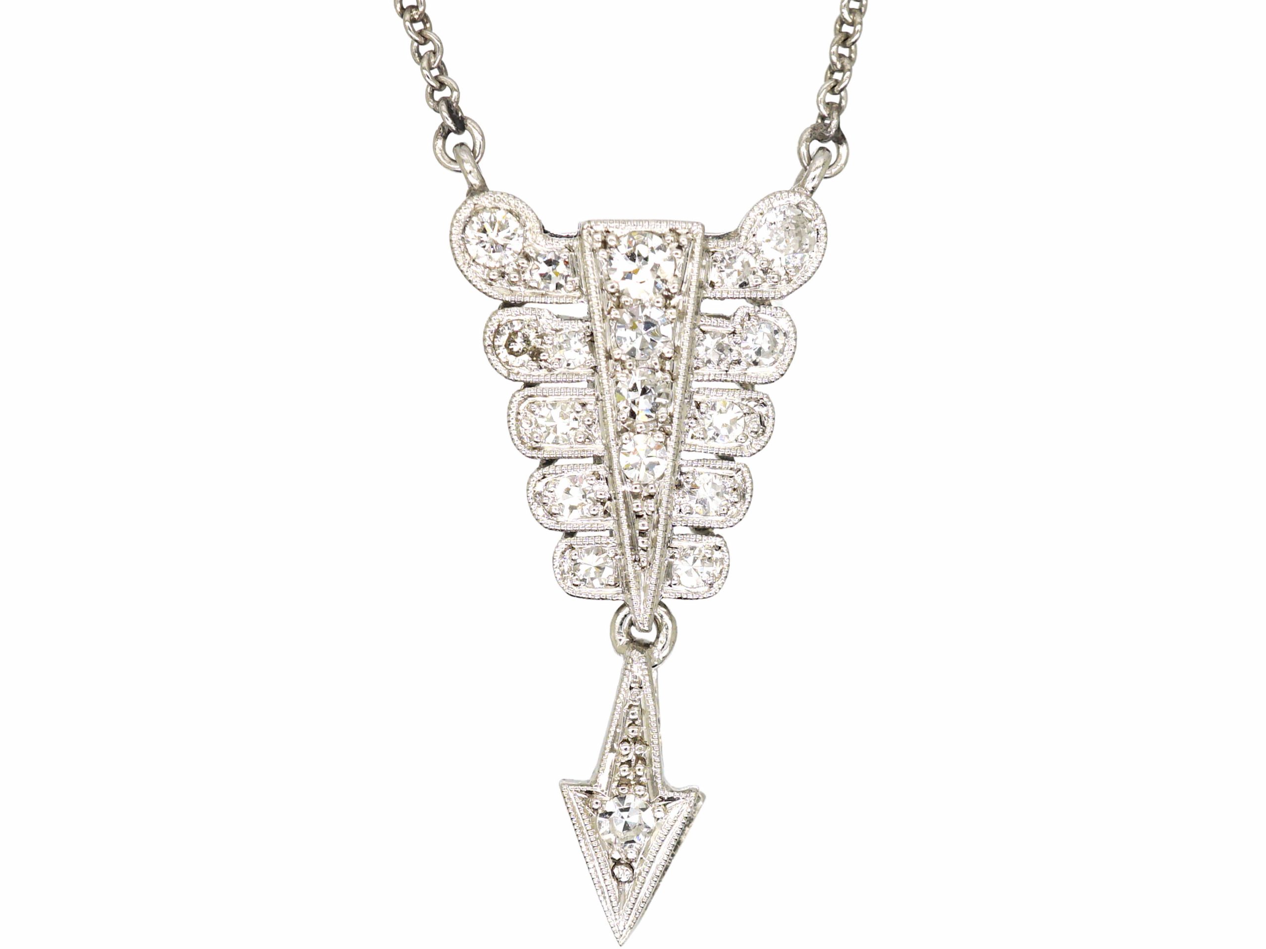 Art Deco Platinum & Diamond Cupid's Arrow Pendant on Platinum Chain ...