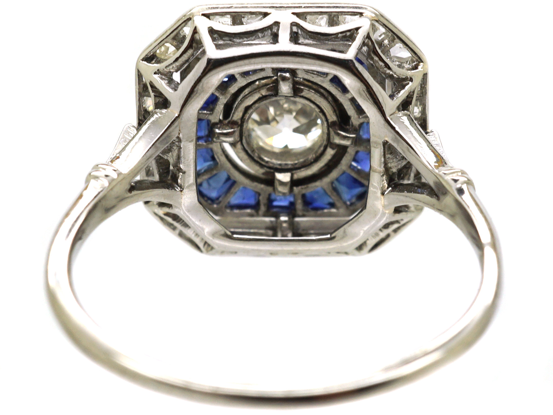 Art Deco Platinum, Old Mine Cut Diamond & Calibre Cut Sapphire Ring ...