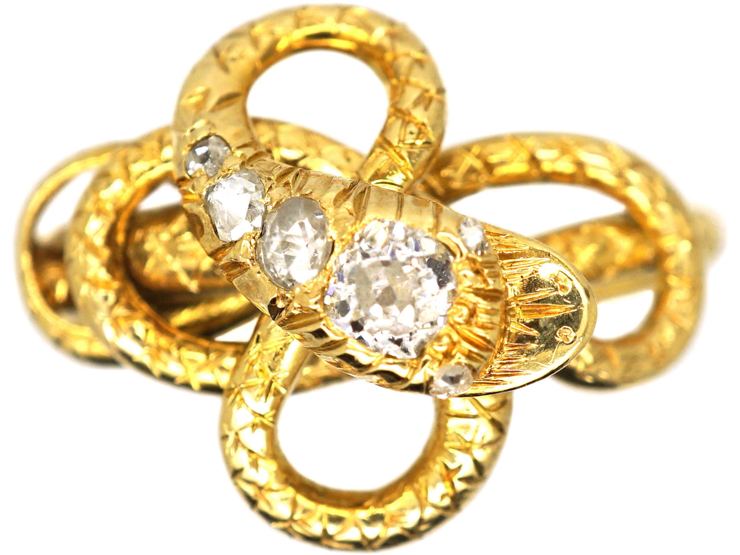 Victorian 18ct Gold Coily Snake Ring set with Diamonds (232W) | The ...