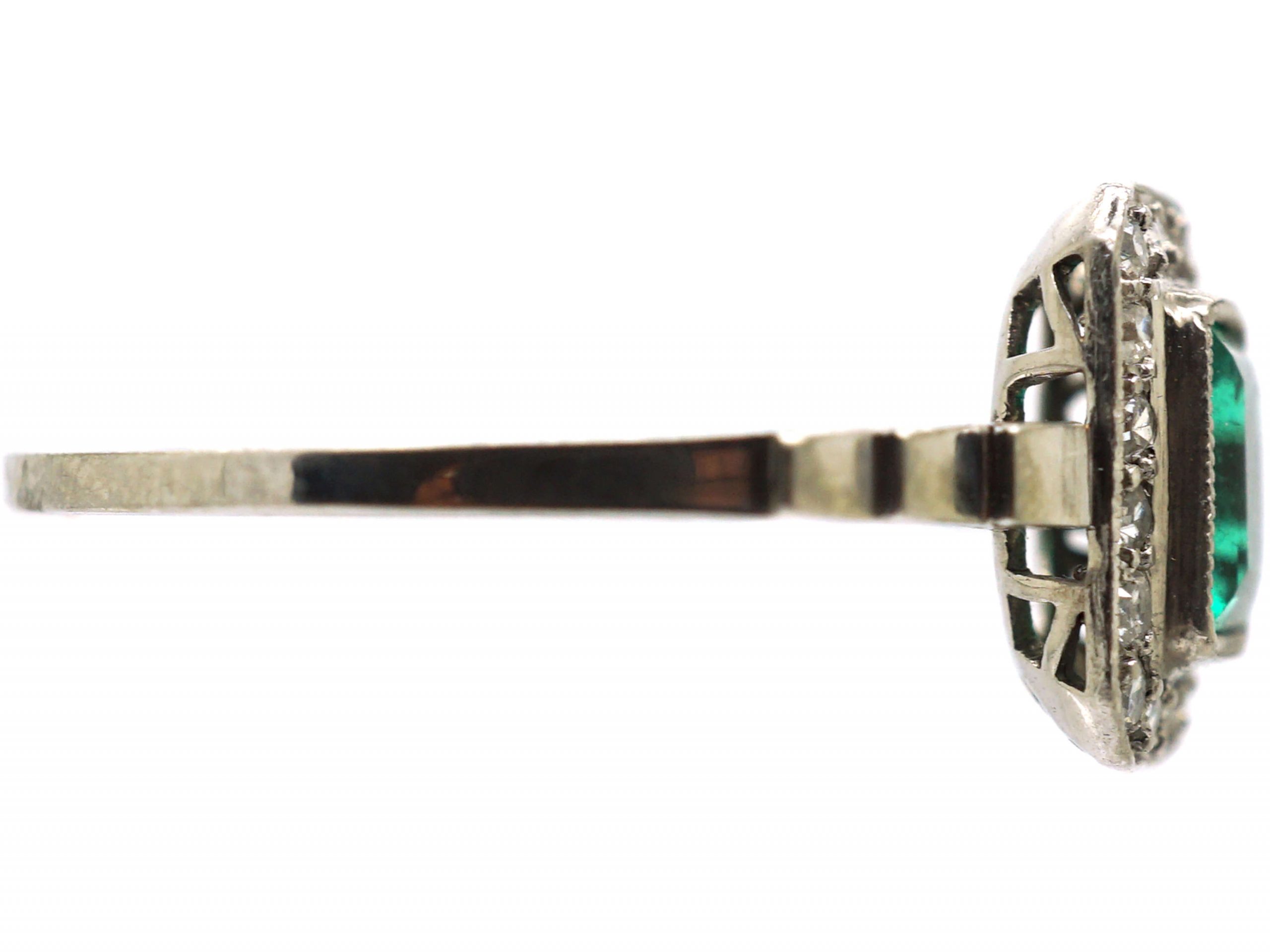 Art Deco Platinum. Emerald & Diamond Rectangular Shaped Ring (238W ...