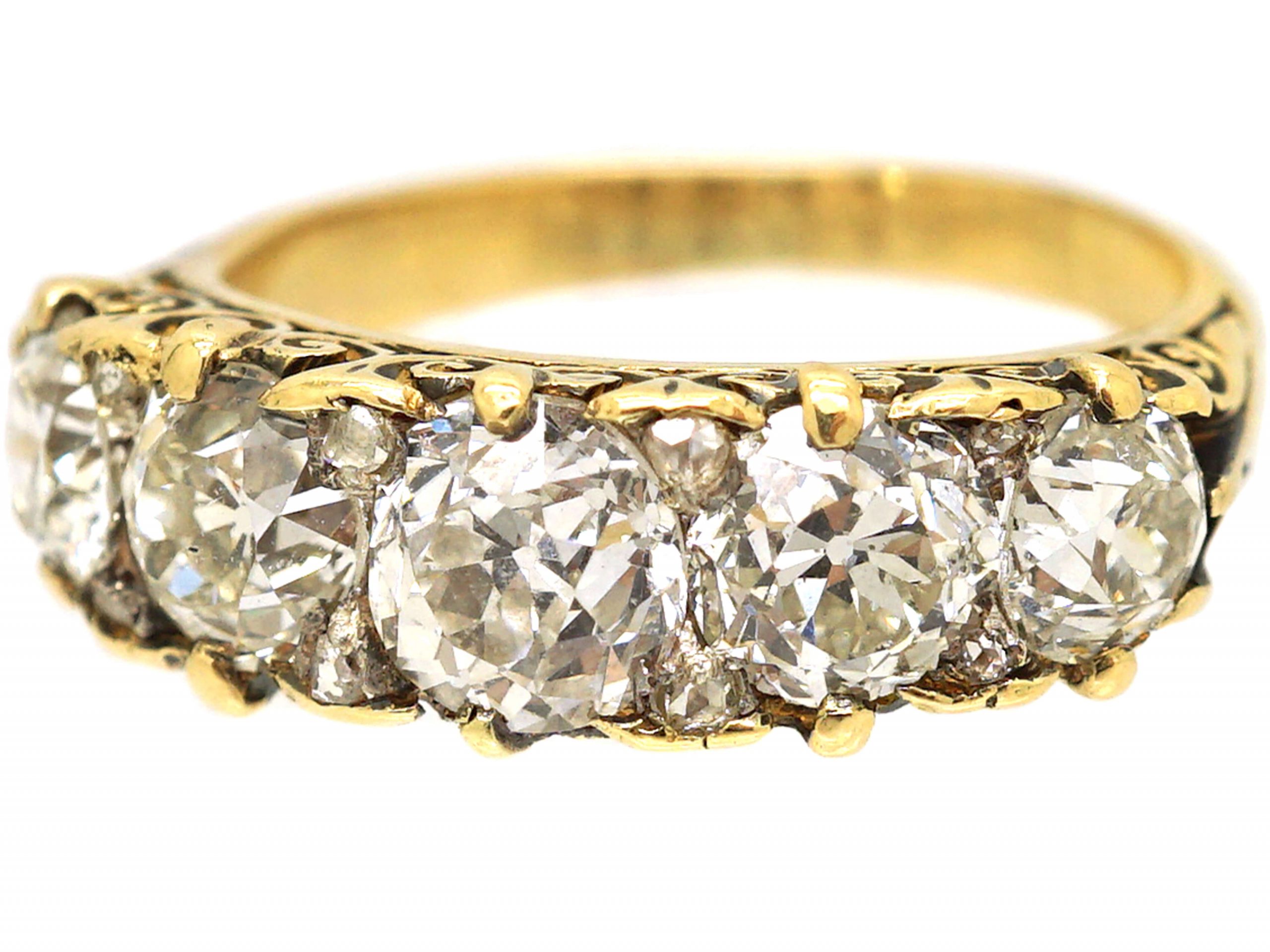 Victorian 18ct Gold Five Stone Diamond Carved Half Hoop Ring (272W ...