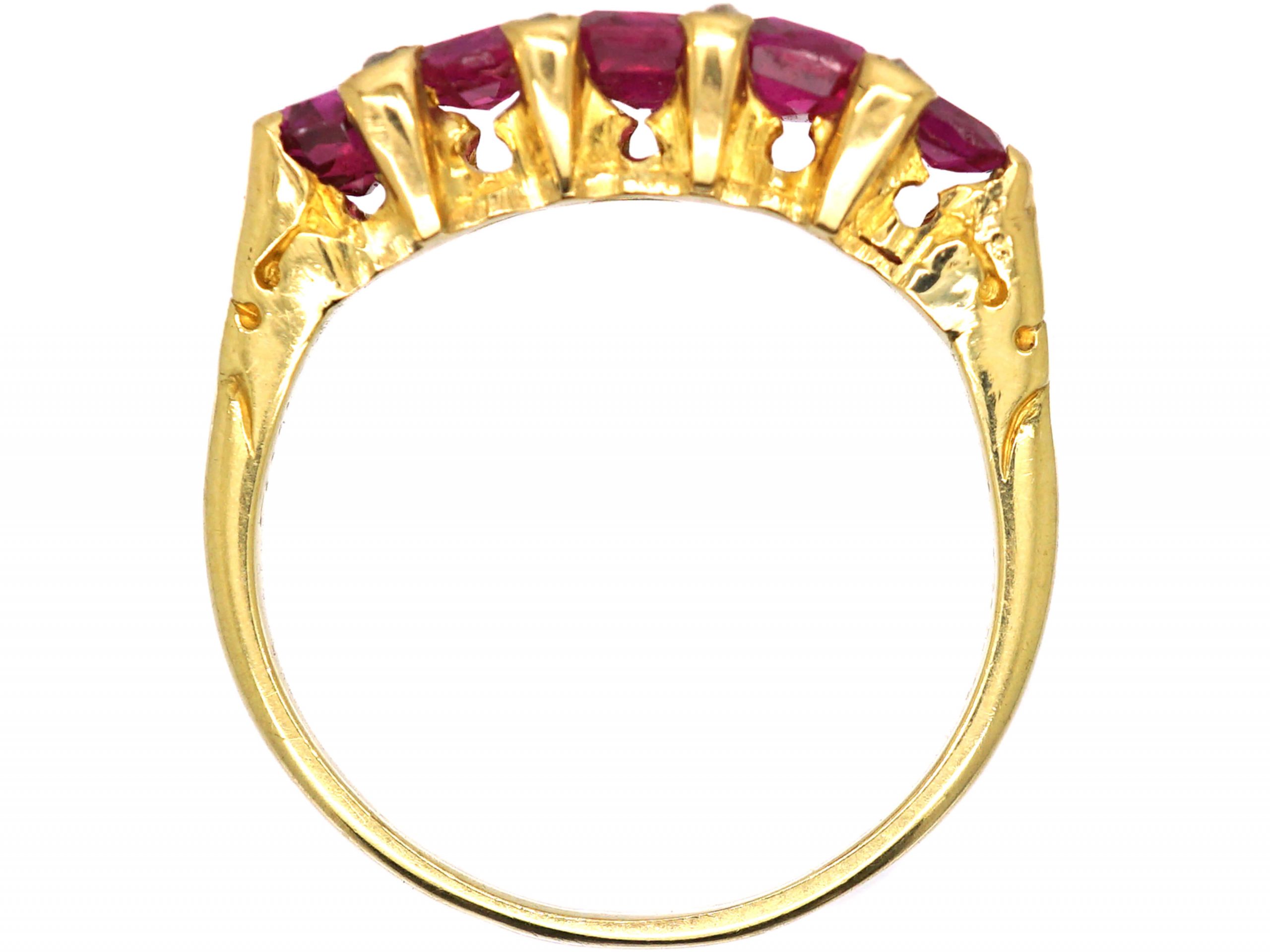 Victorian 18ct Gold Five Stone Ruby Ring with Diamond Points (282W ...
