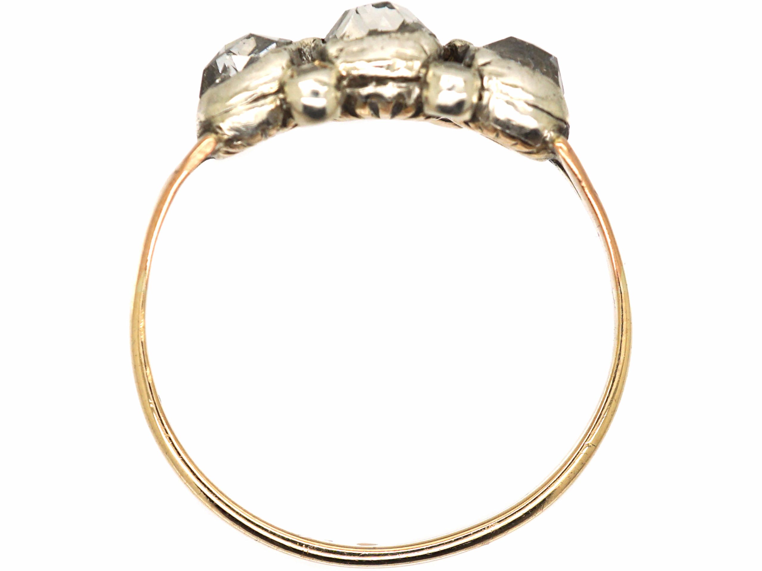 Georgian 9ct Gold, Three Stone Rose Diamond Ring with Rose Diamond ...