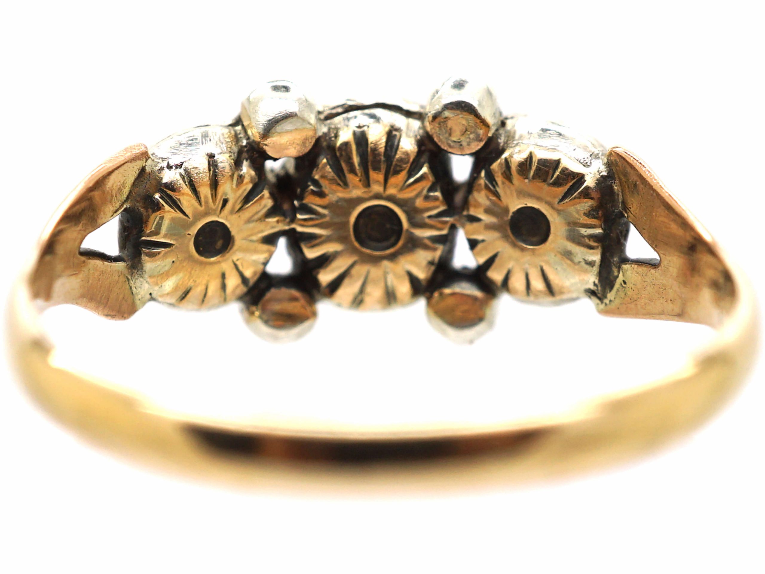 Georgian 9ct Gold, Three Stone Rose Diamond Ring with Rose Diamond ...