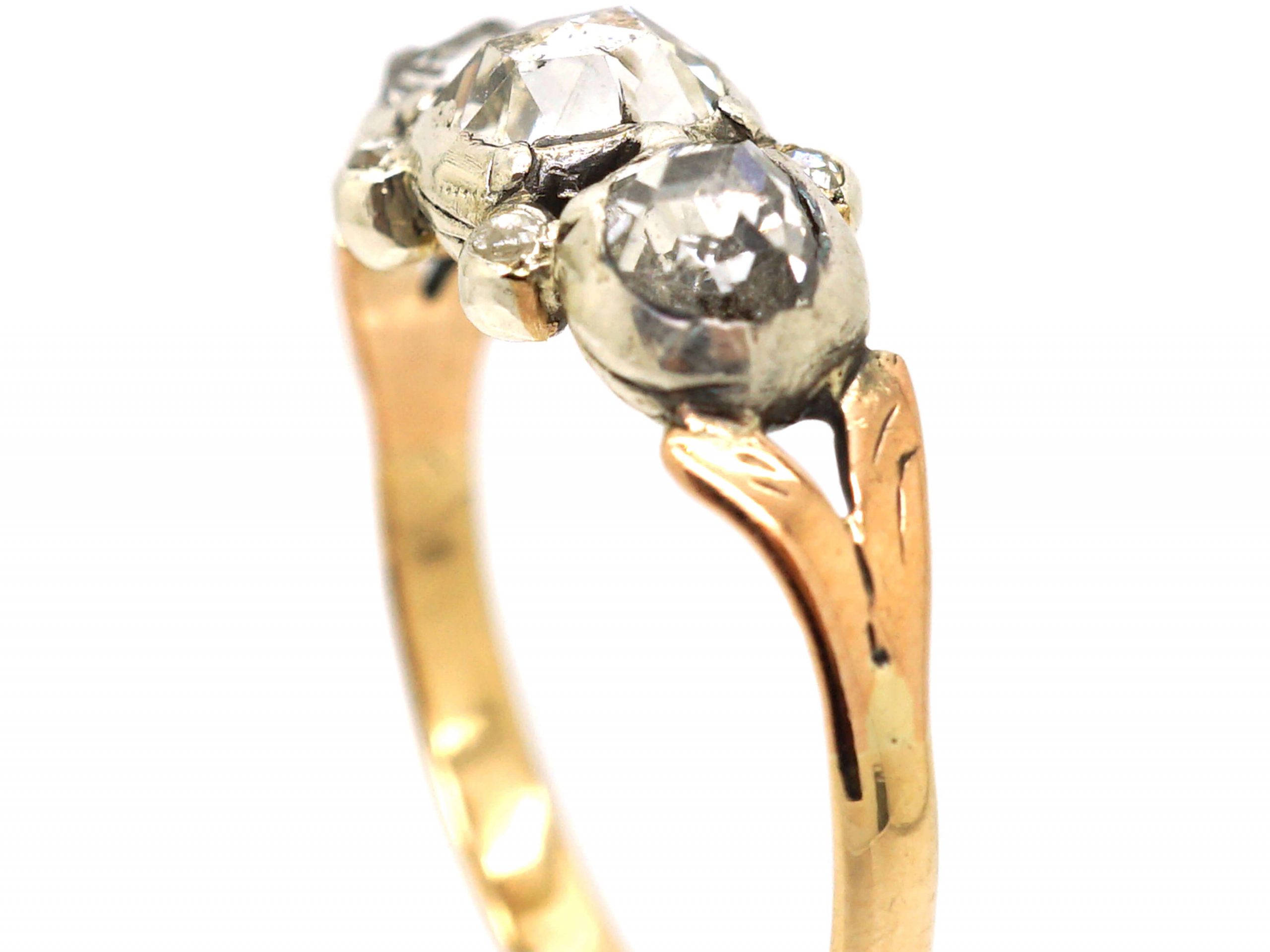Georgian 9ct Gold, Three Stone Rose Diamond Ring with Rose Diamond ...
