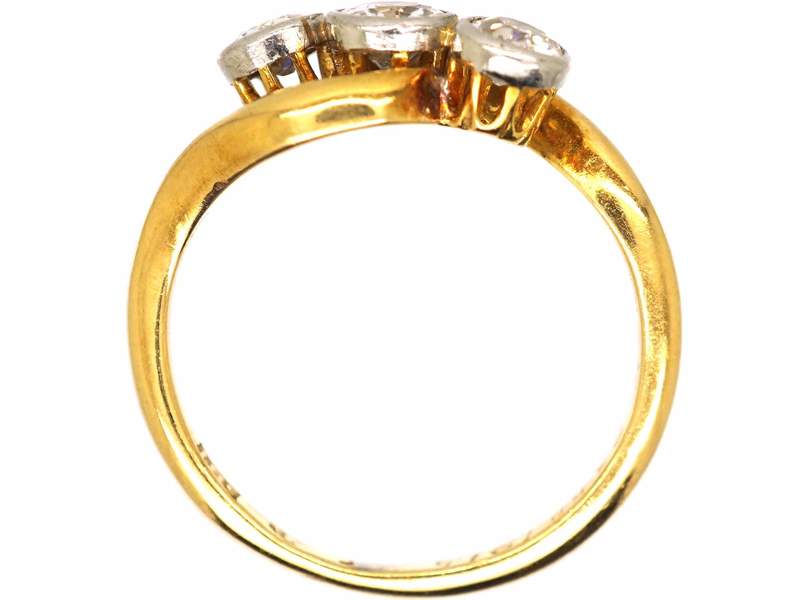 Edwardian 18ct Gold Three Stone Diamond Crossover Ring (178W) | The ...