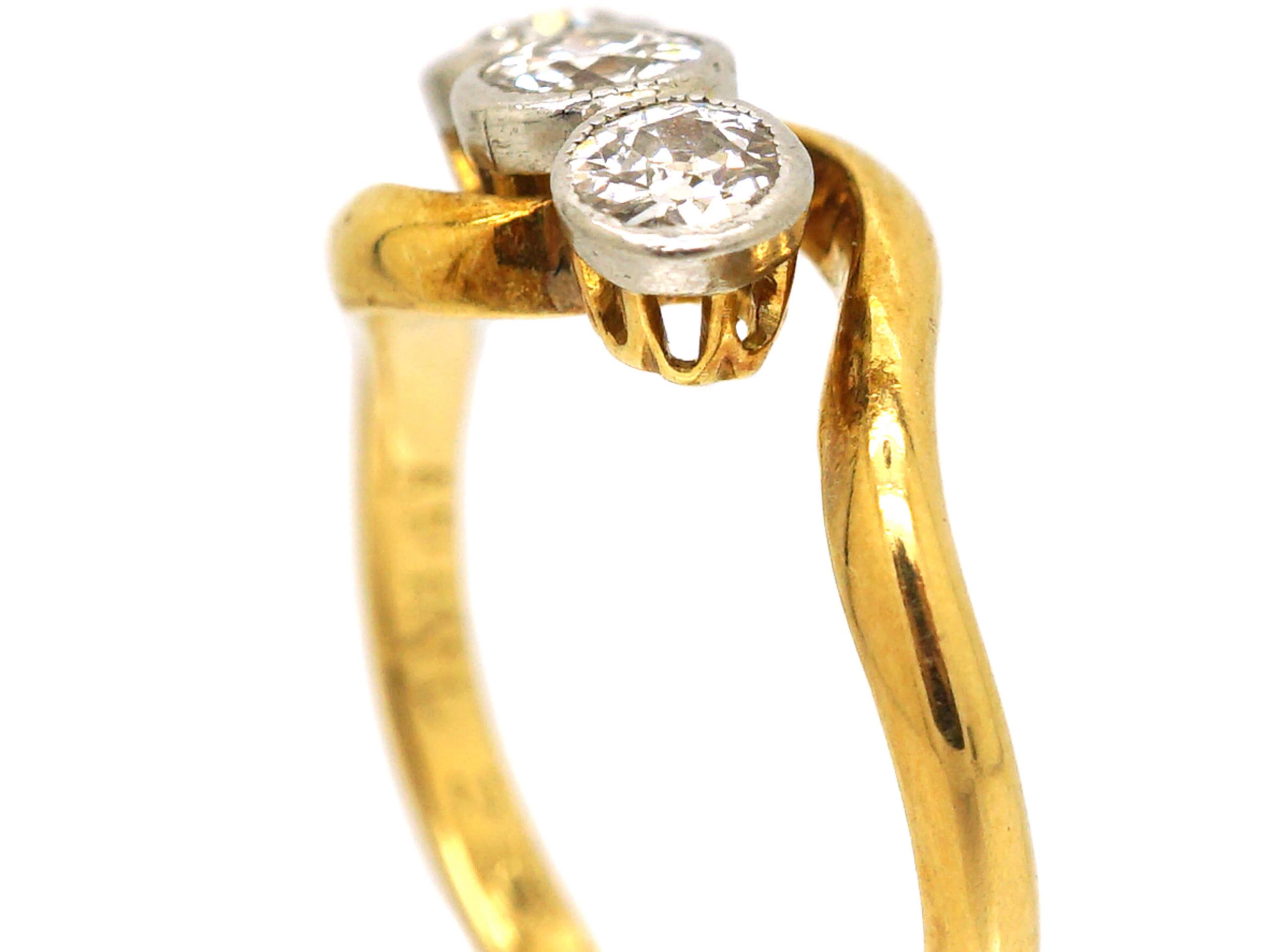 Edwardian 18ct Gold Three Stone Diamond Crossover Ring (178W) | The ...