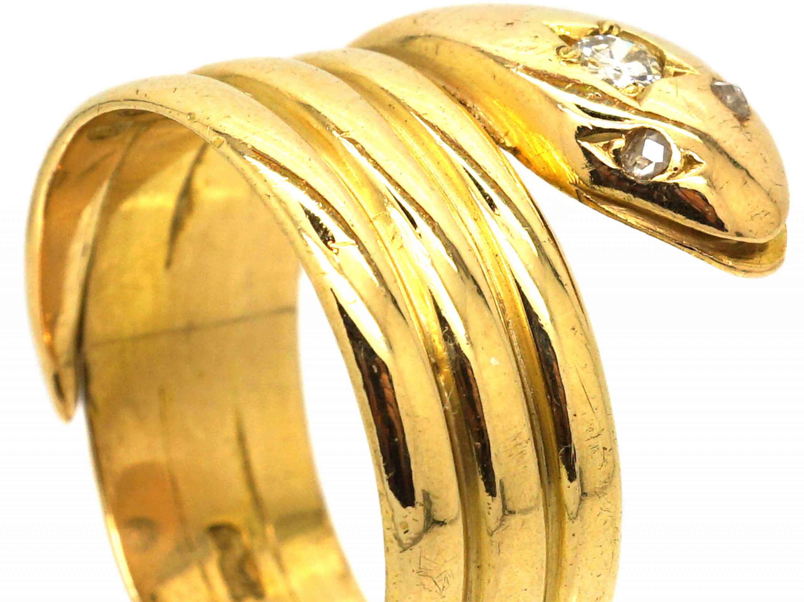 Victorian 18ct Gold Wide Snake Ring with Diamond Set Head & Eyes (111W ...
