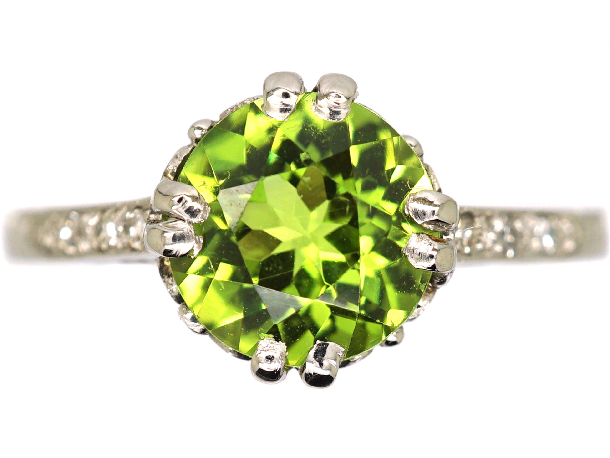 Edwardian 18ct White Gold & Platinum, Peridot Ring with Diamond Set ...