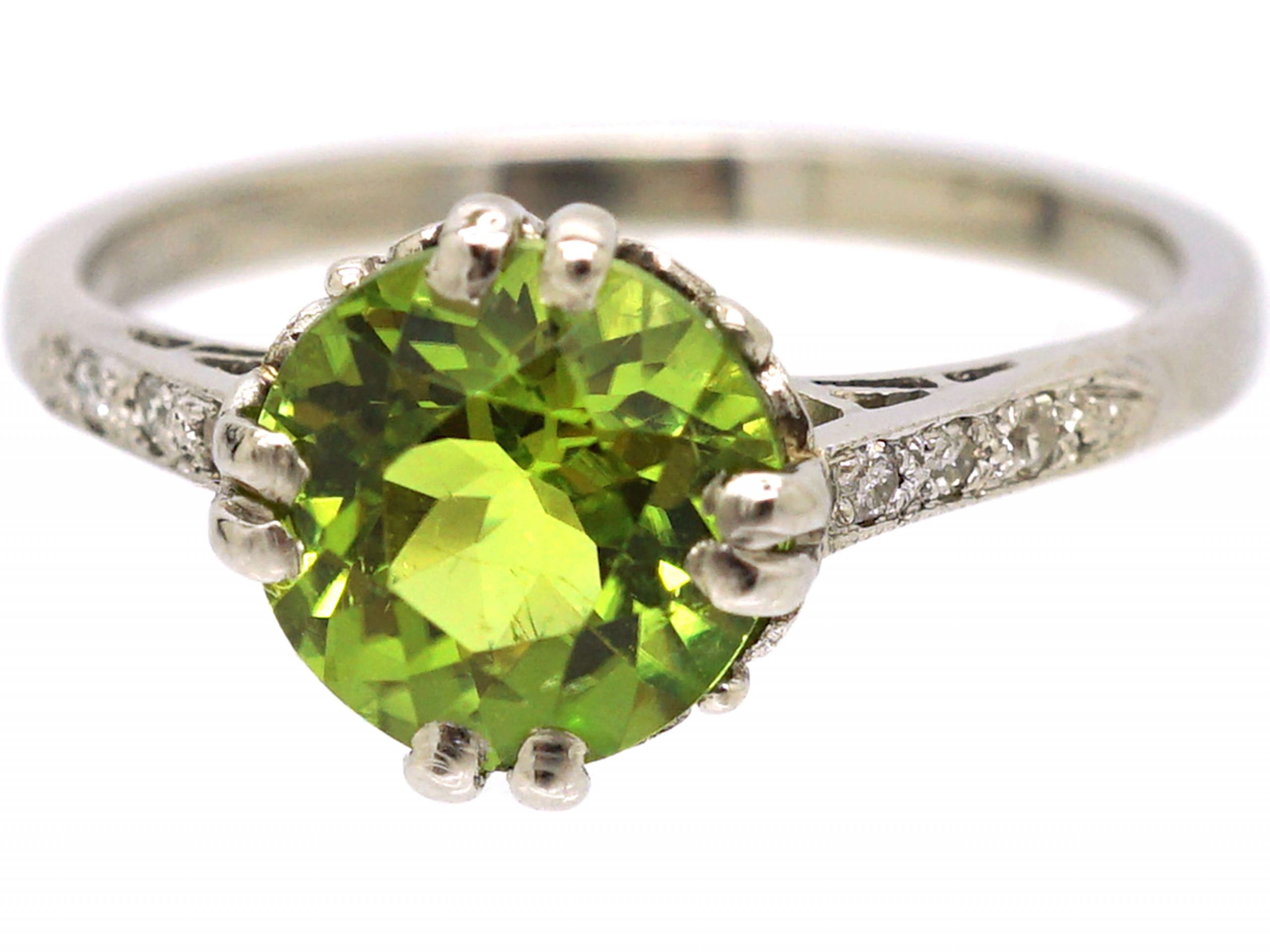 Edwardian 18ct White Gold & Platinum, Peridot Ring with Diamond Set ...