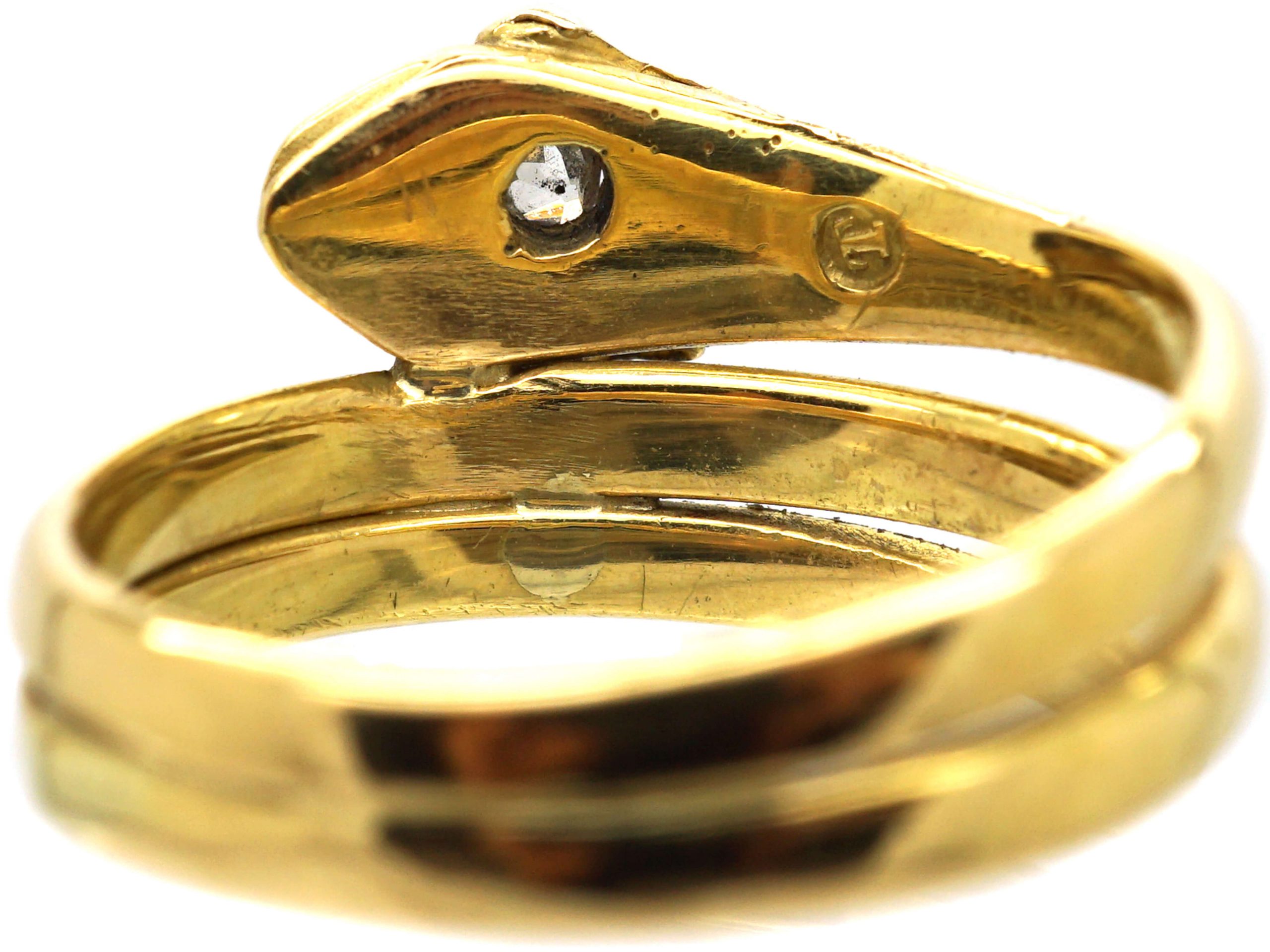 Victorian 18ct Gold Snake Ring with Rose Diamond Eyes (28W) | The ...