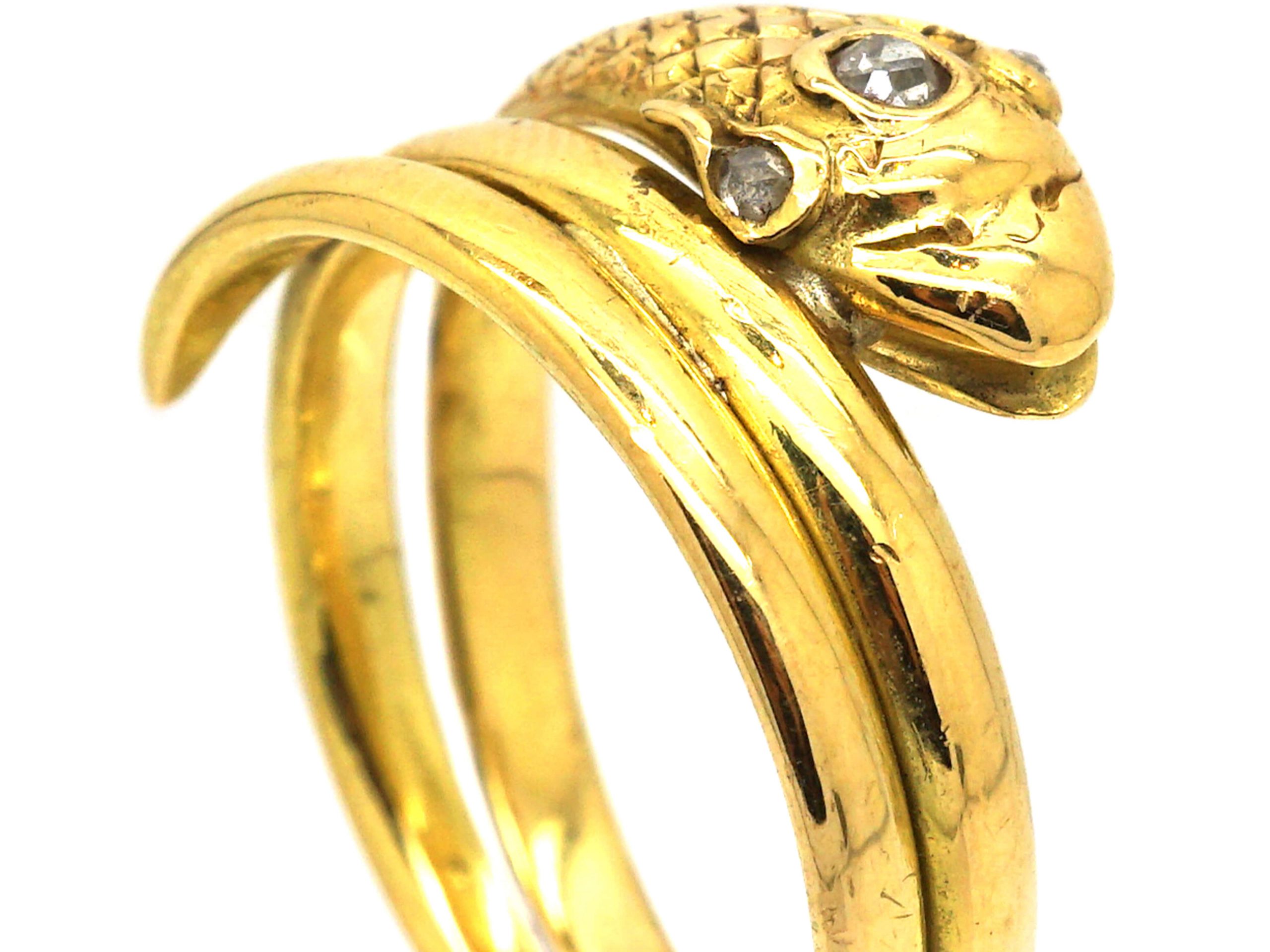 Victorian 18ct Gold Snake Ring with Rose Diamond Eyes (28W) | The ...