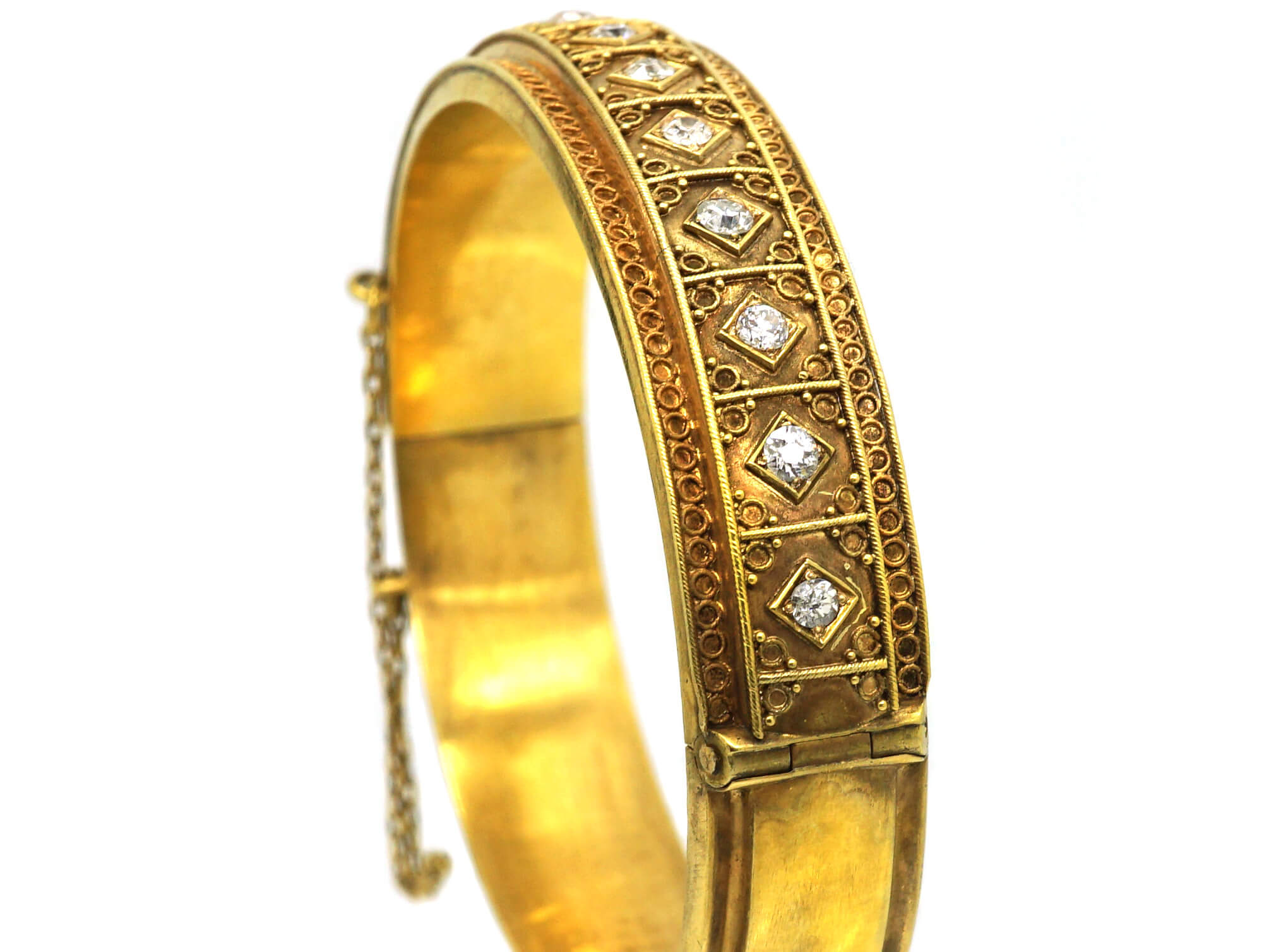 Victorian 18ct Gold & Diamond Etruscan Revival Bangle (229W) | The ...