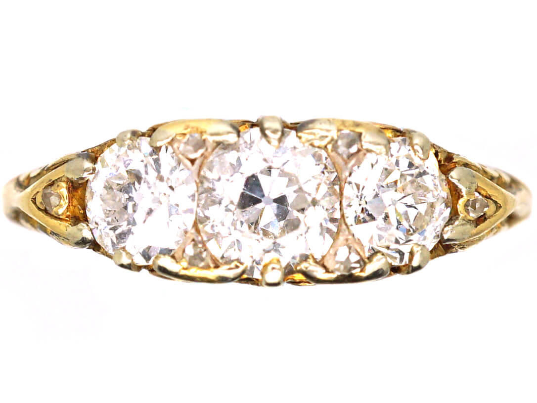 Victorian 18ct Gold, Three Stone Diamond Carved Half Hoop Ring (324W ...