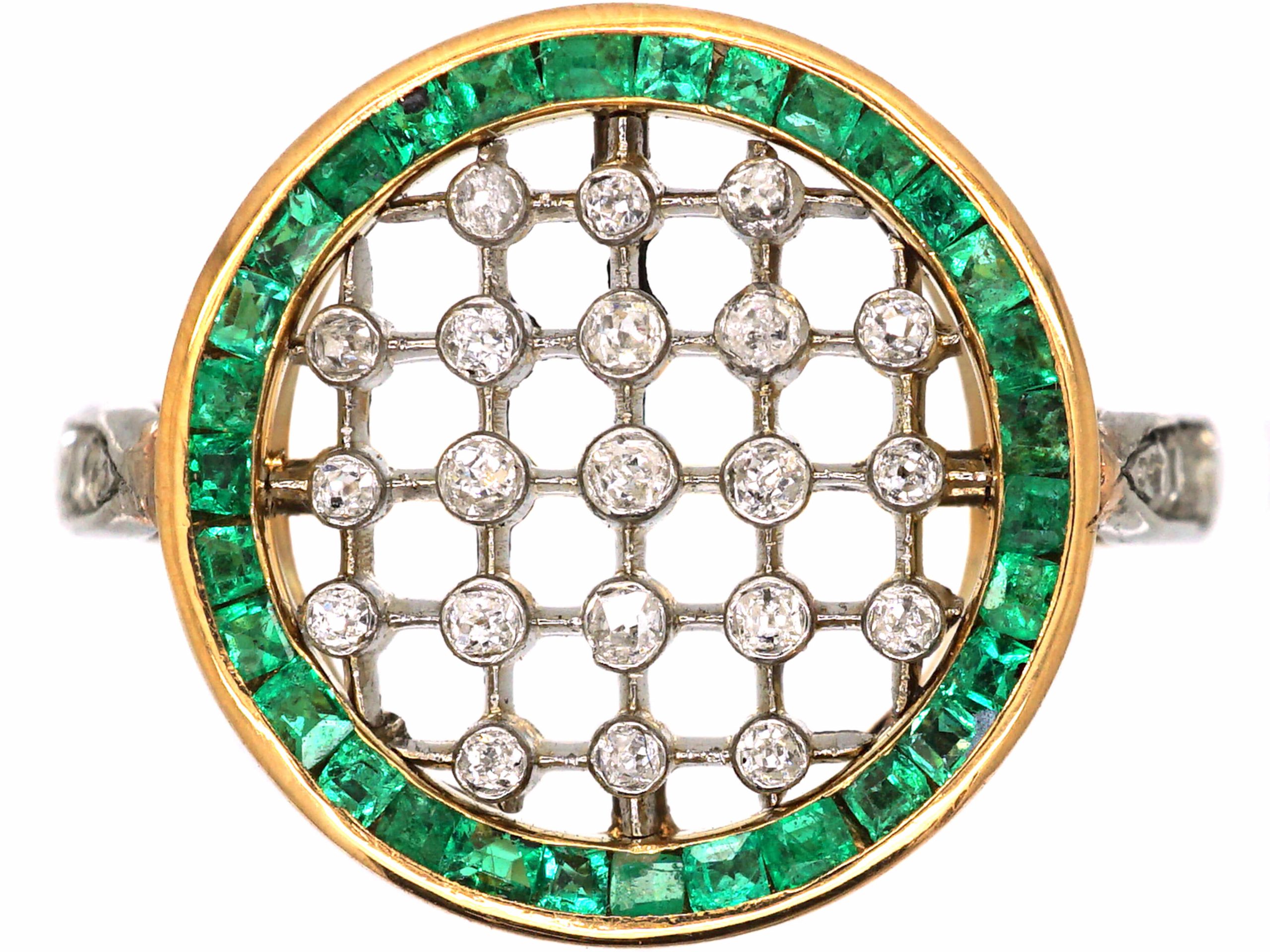 Early 20th Century 18ct Gold & Platinum, Emerald & Diamond Target Ring ...