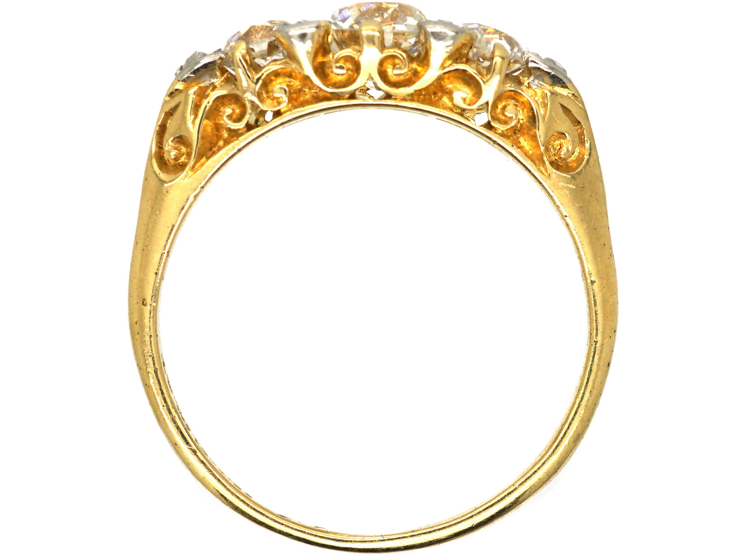 Edwardian 18ct Gold & Platinum, Three Stone Diamond Carved Half Hoop ...