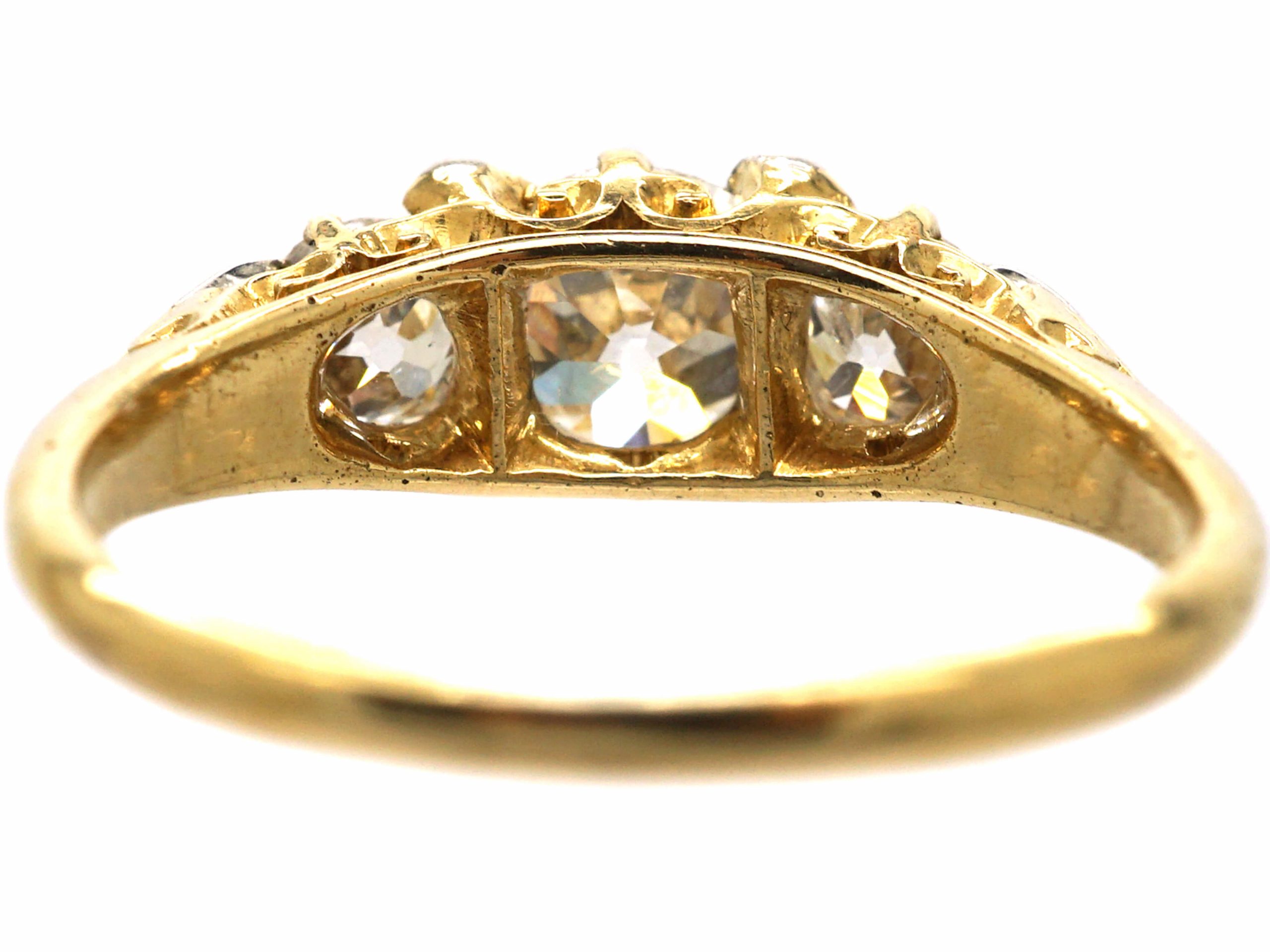 Edwardian 18ct Gold & Platinum, Three Stone Diamond Carved Half Hoop Ring (331W) | The Antique ...