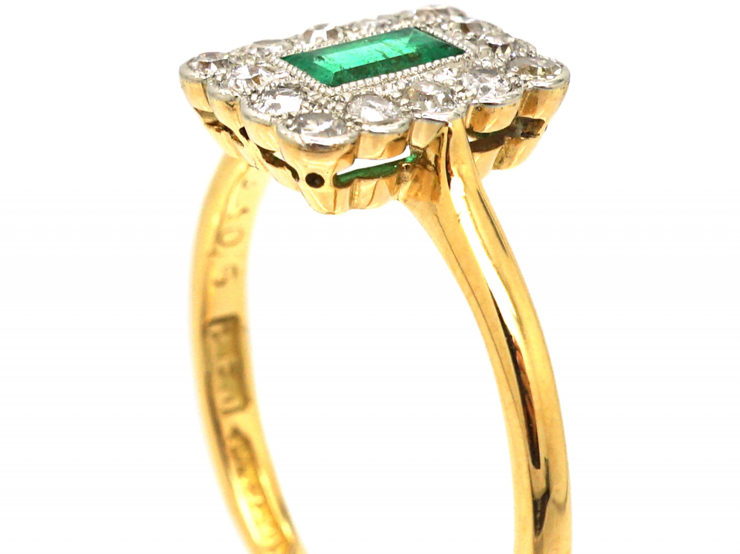 Early 20th Century 18ct Gold & Platinum, Emerald & Diamond Rectangular ...