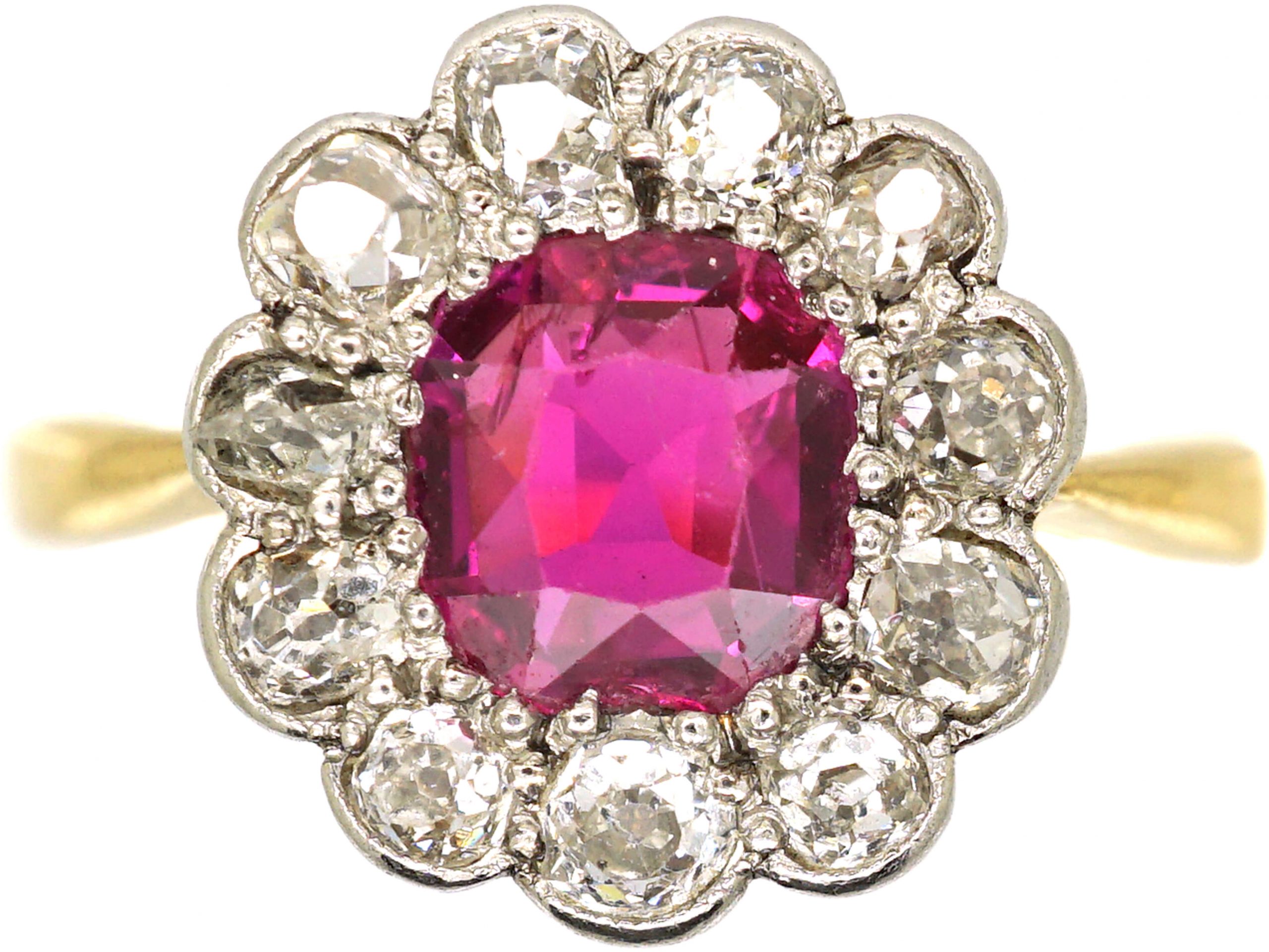 Edwardian 18ct Gold & Platinum, Burma Ruby & Diamond Cluster Ring (271W ...