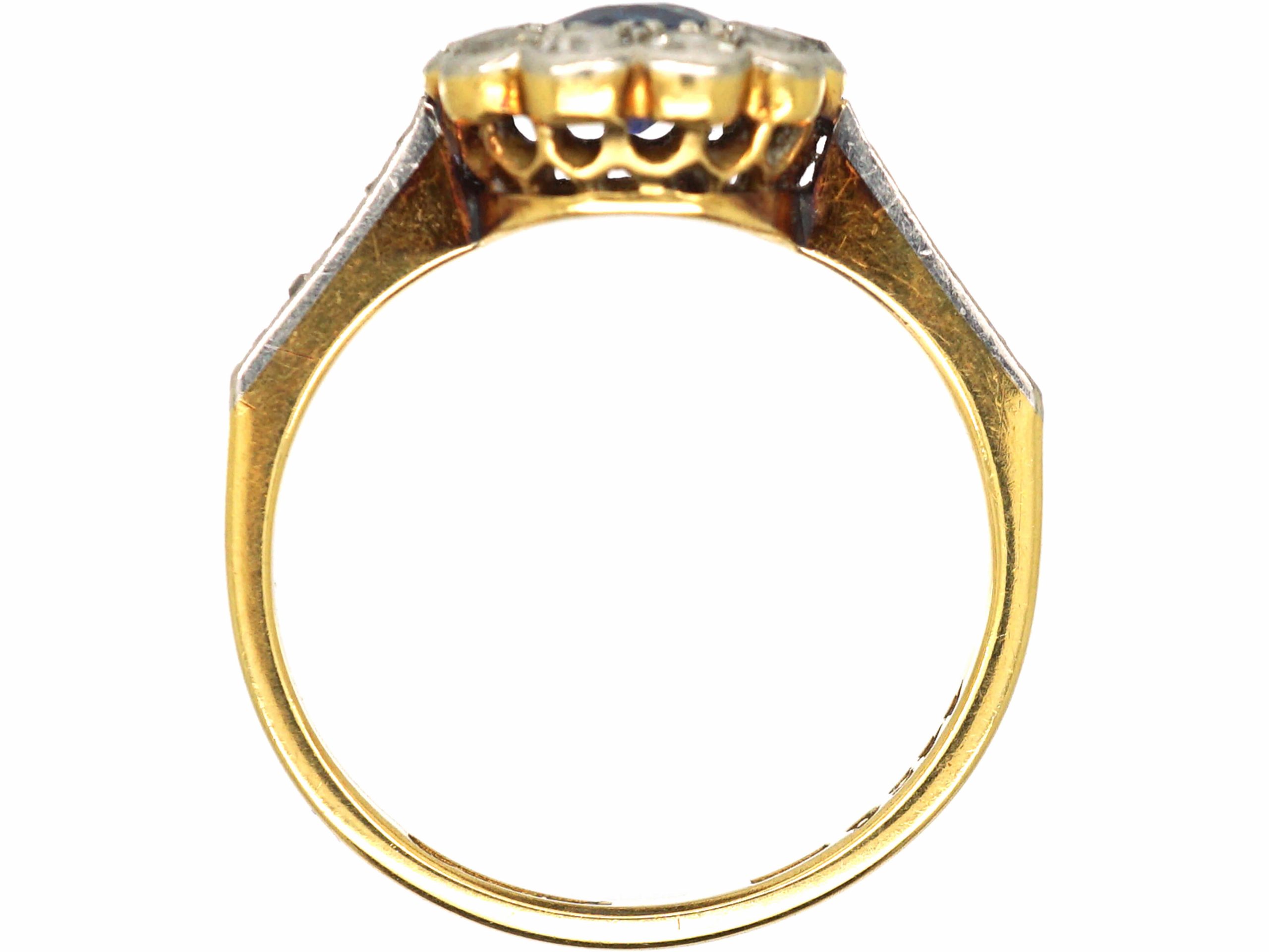 Edwardian 18ct Gold & Platinum, Sapphire & Diamond Cluster Ring with ...
