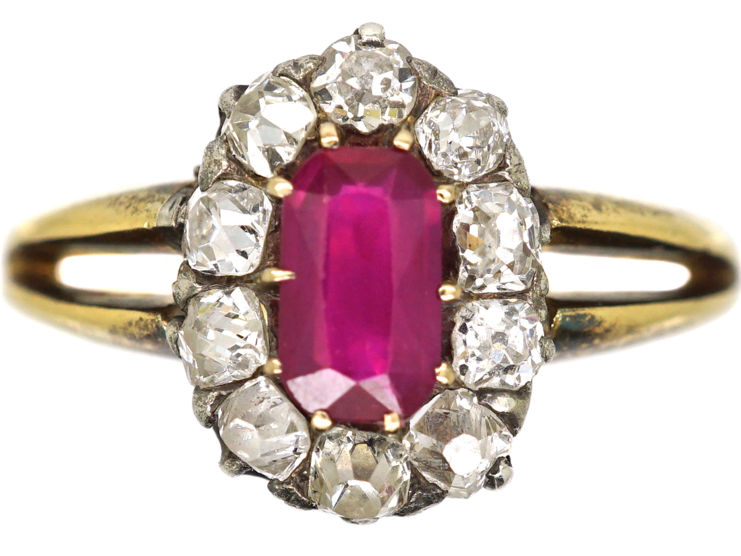 Edwardian 18ct Gold, Burma Ruby & Diamond Oval Cluster Ring (376W ...