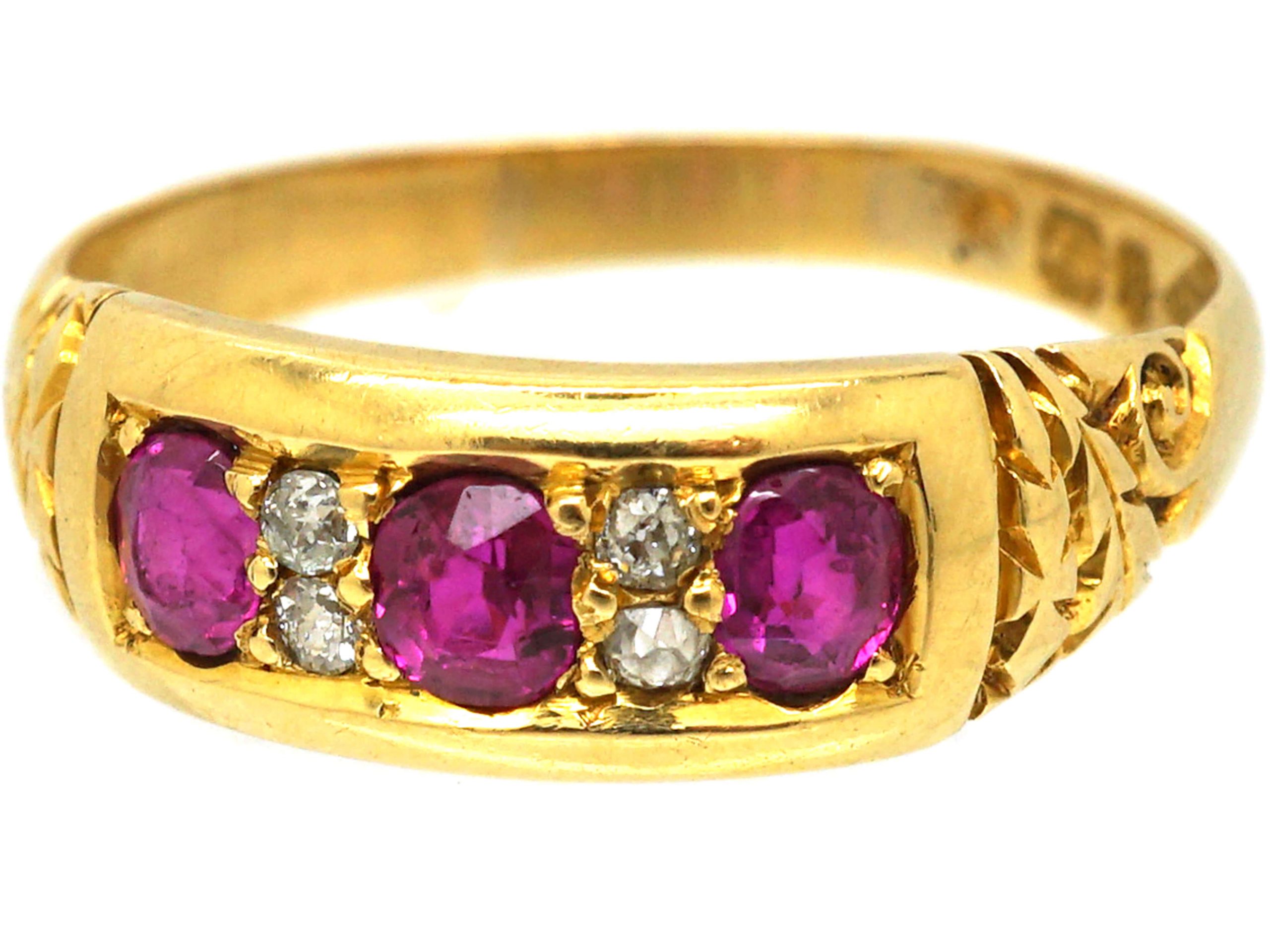 Victorian 18ct Gold, Three Stone Ruby & Diamond Ring (373W) | The ...