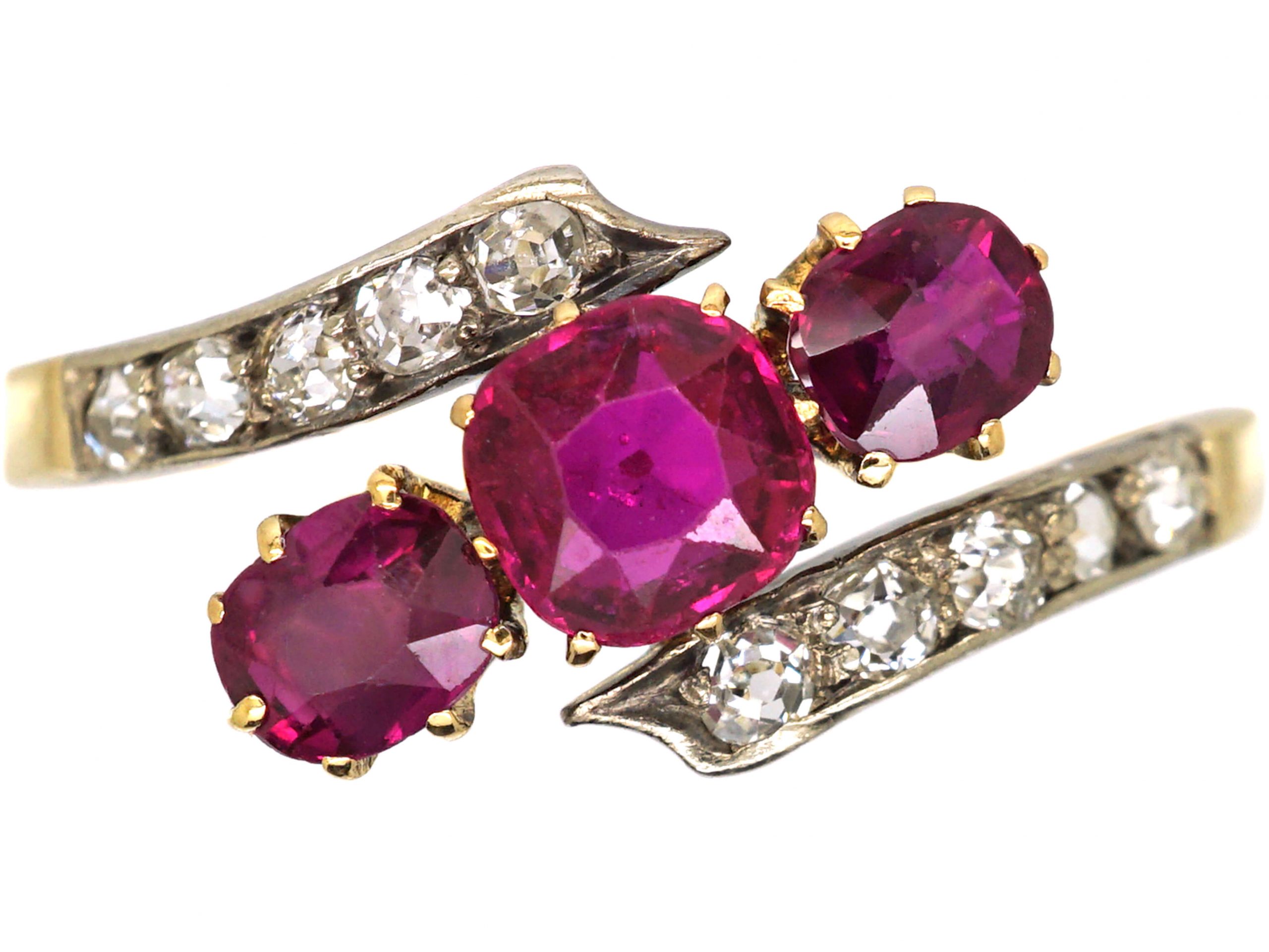 Edwardian 18ct Gold, Ruby & Diamond Crossover Ring (414W) | The Antique ...
