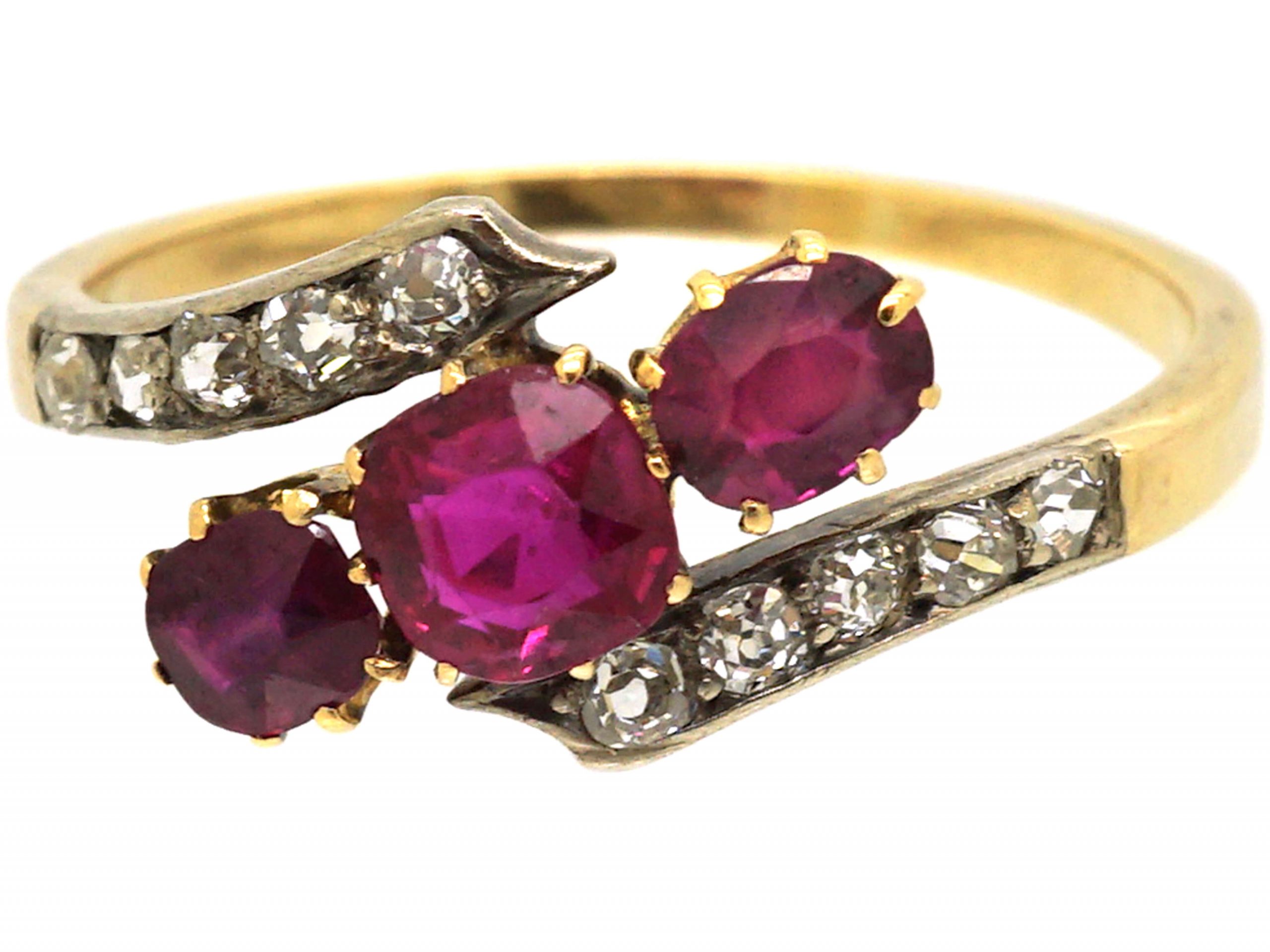 Edwardian 18ct Gold, Ruby & Diamond Crossover Ring (414W) | The Antique ...
