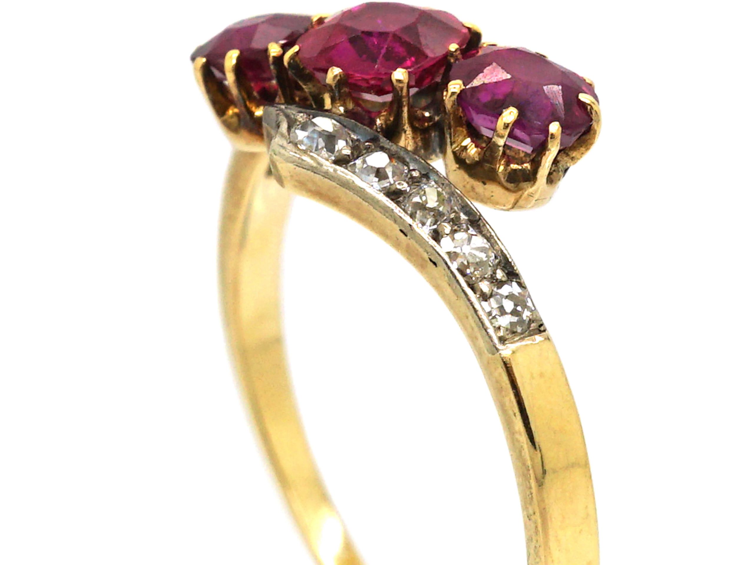 Edwardian 18ct Gold, Ruby & Diamond Crossover Ring (414W) | The Antique ...