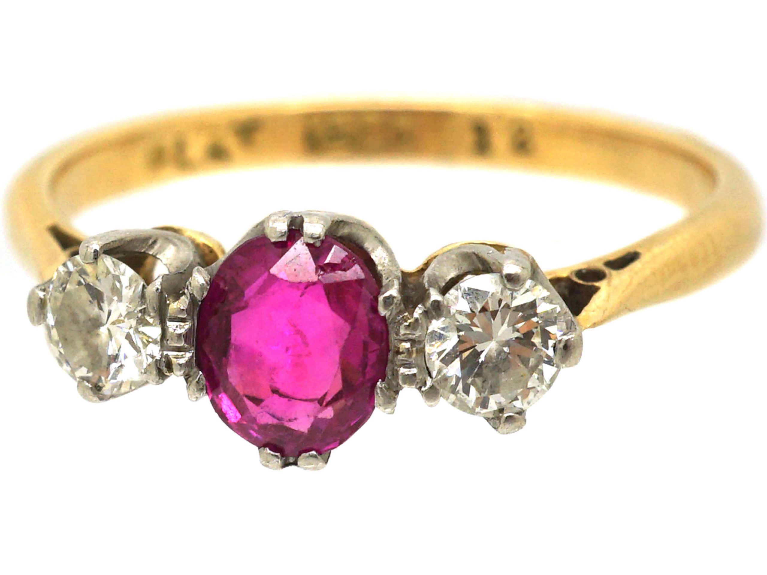 Edwardian 18ct Gold, Ruby & Diamond Three Stone Ring (362W) | The Antique Jewellery Company