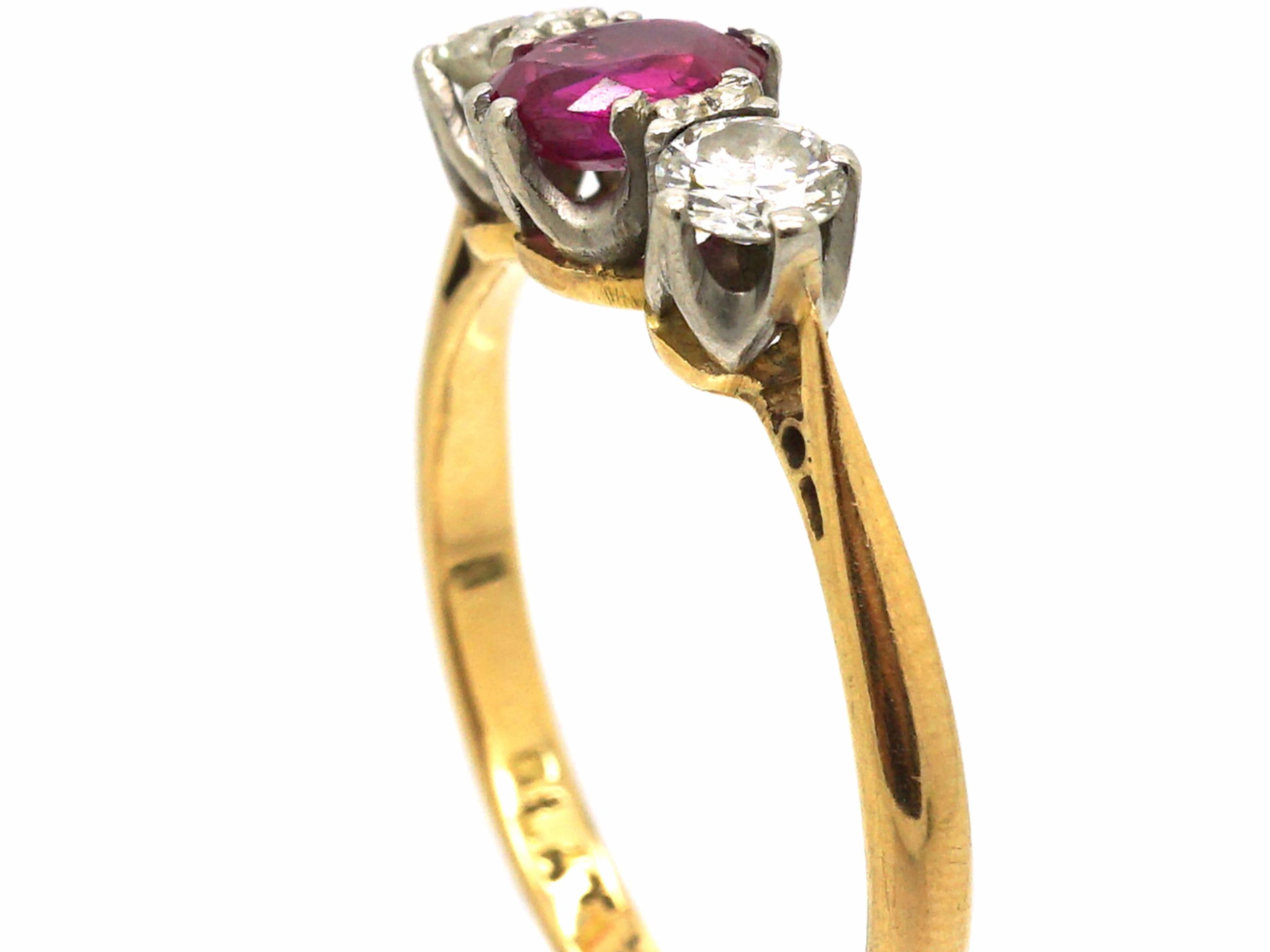 Edwardian 18ct Gold, Ruby & Diamond Three Stone Ring (362W) | The Antique Jewellery Company