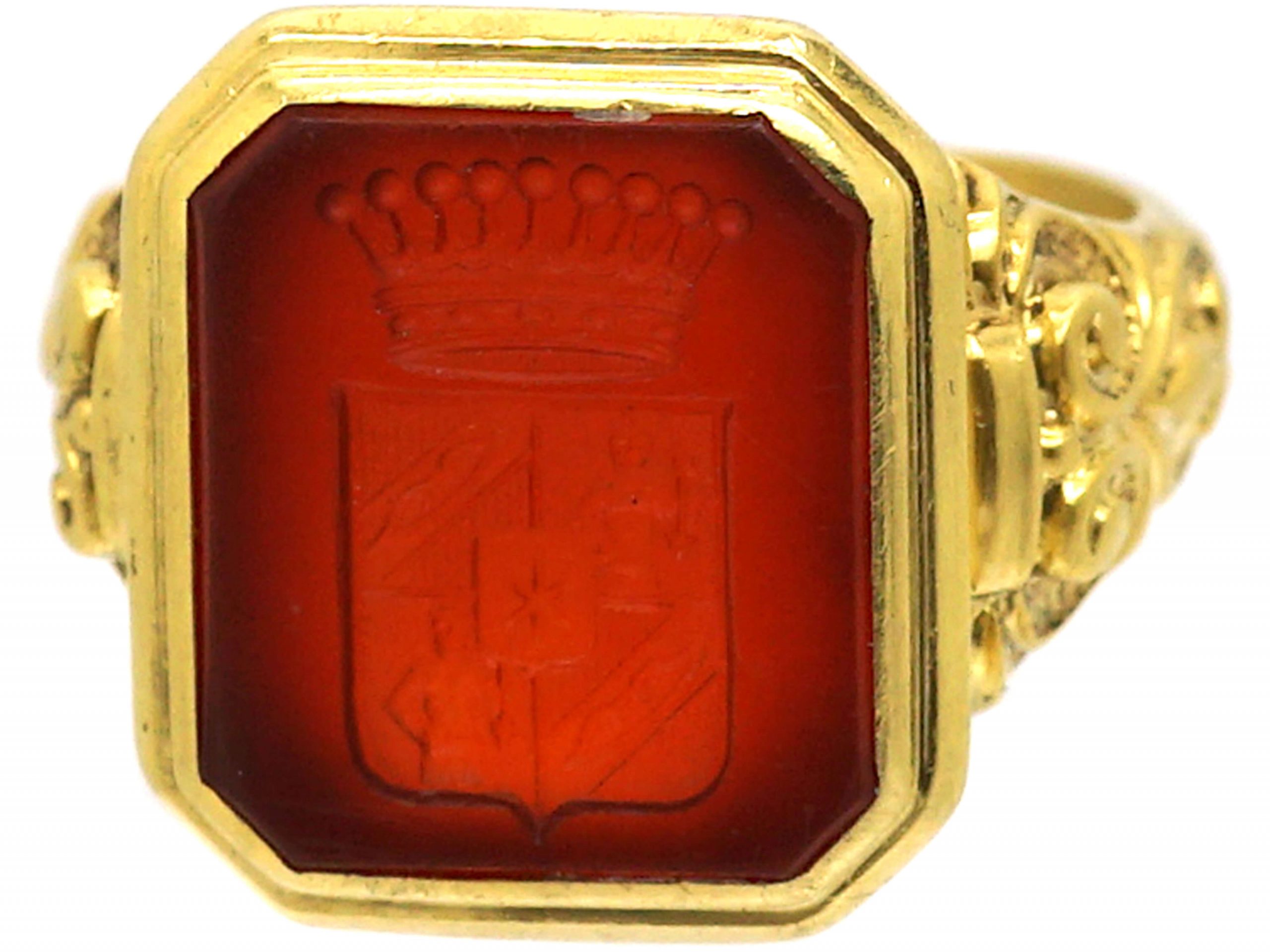 Spanish 19th Century 18ct Gold Signet Ring set with a Carnelian with ...
