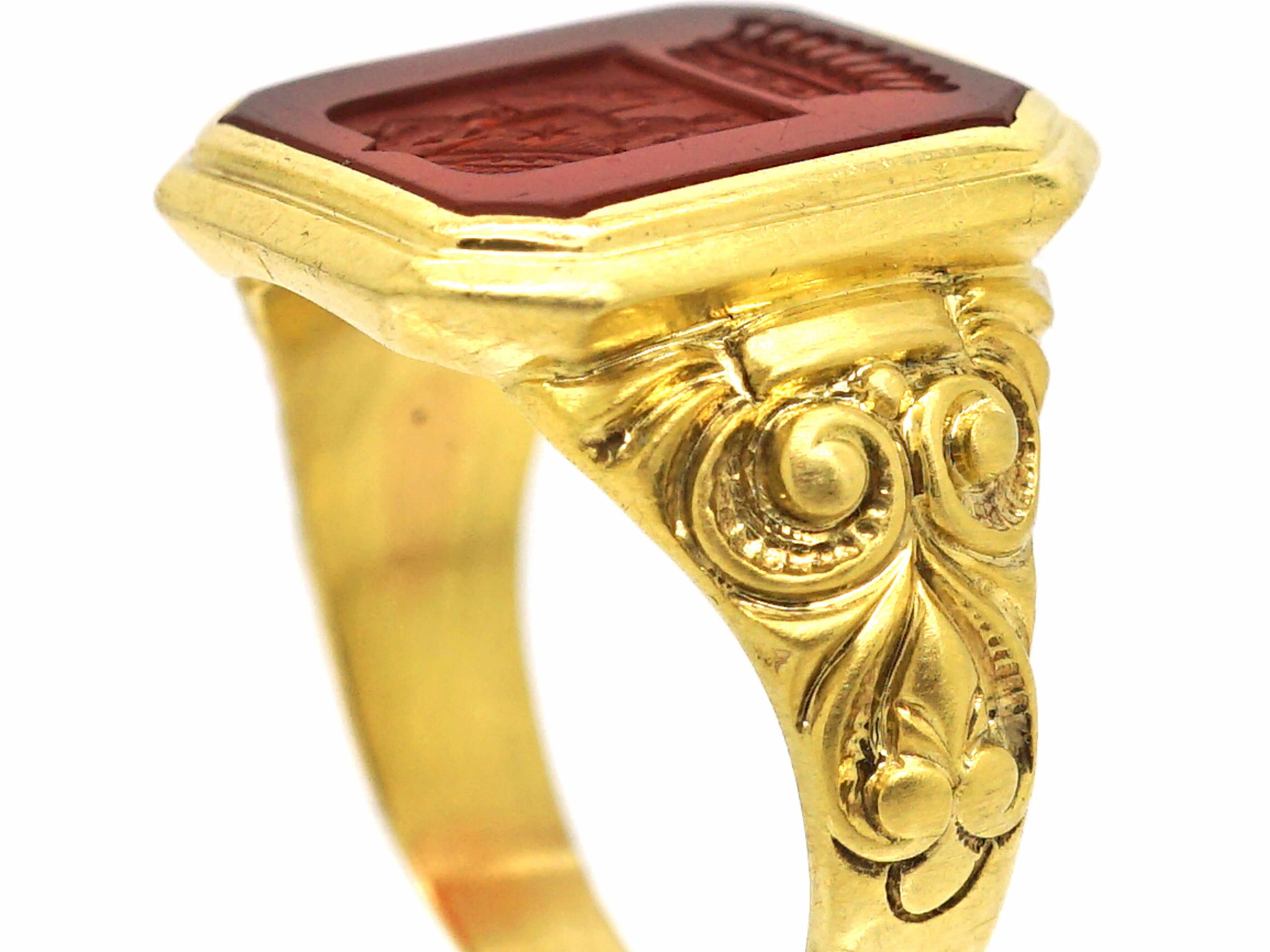 Spanish 19th Century 18ct Gold Signet Ring set with a Carnelian with ...