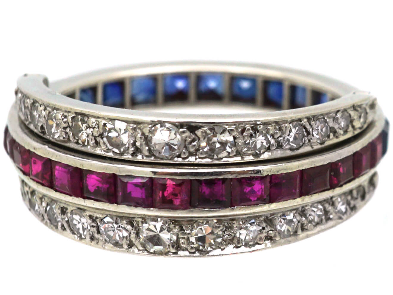 Art Deco 18ct White Gold Flip Over Ring set with Diamonds, Sapphires ...