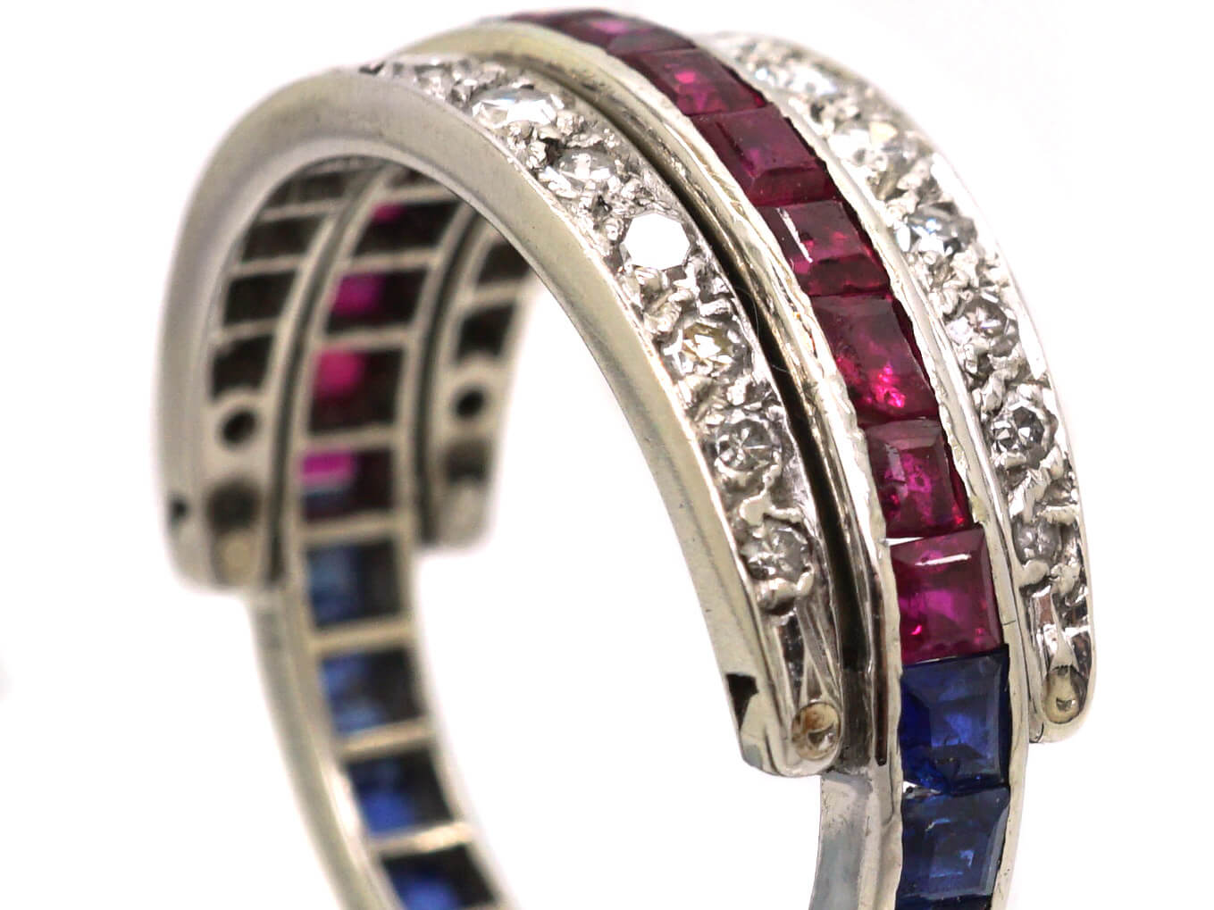 Art Deco 18ct White Gold Flip Over Ring set with Diamonds, Sapphires ...