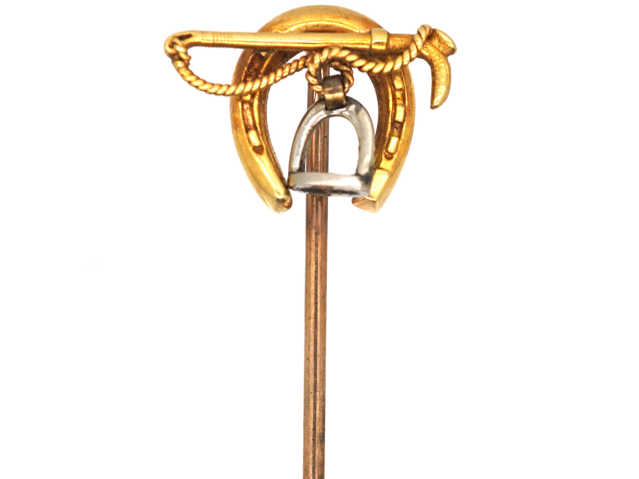 Edwardian 18ct Gold Horseshoe, Stirrup & Crop Tie Pin (580U) | The ...
