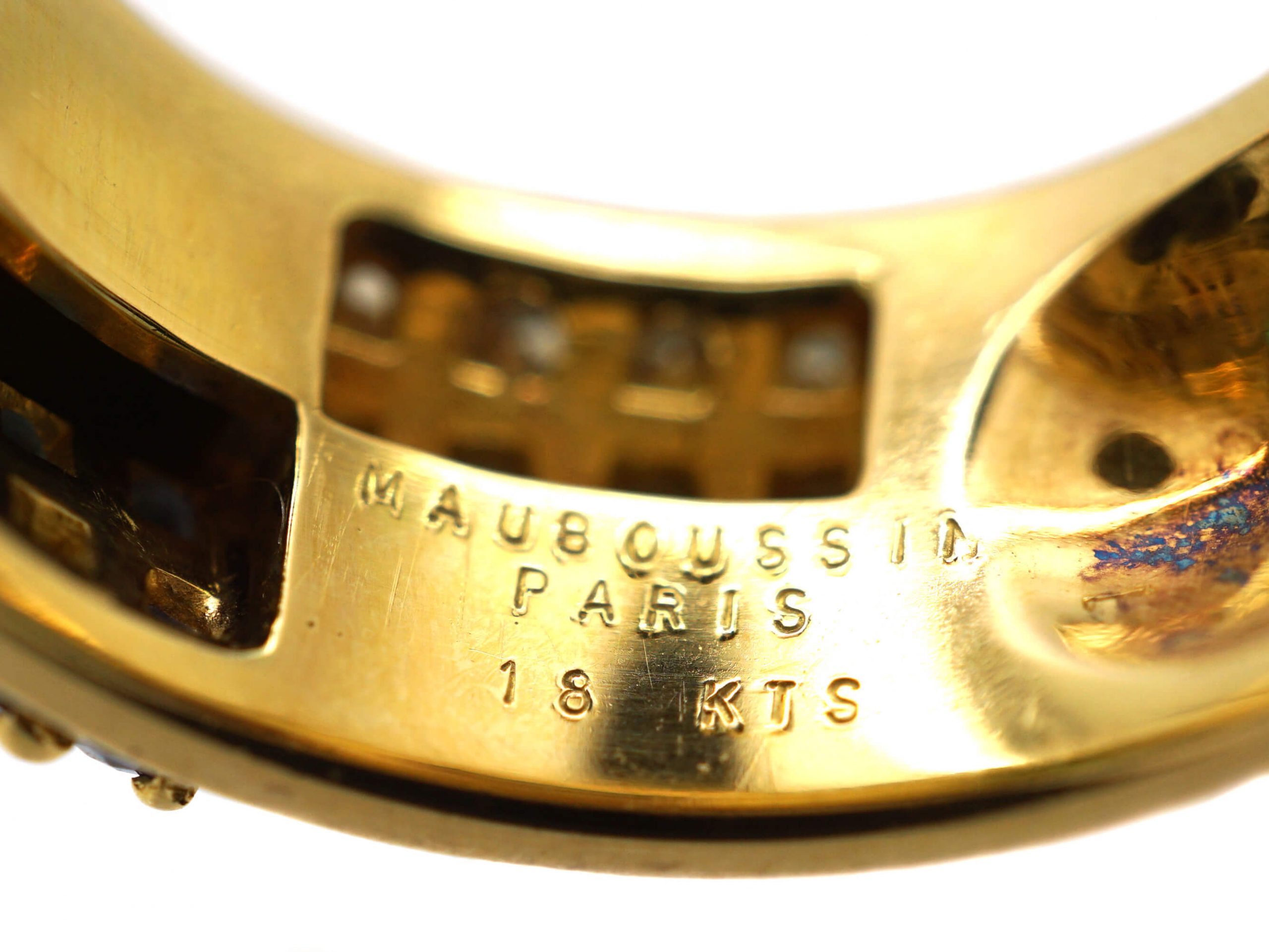 1970s 18ct Gold Ring by Mauboussin set with Diamonds, Emeralds ...