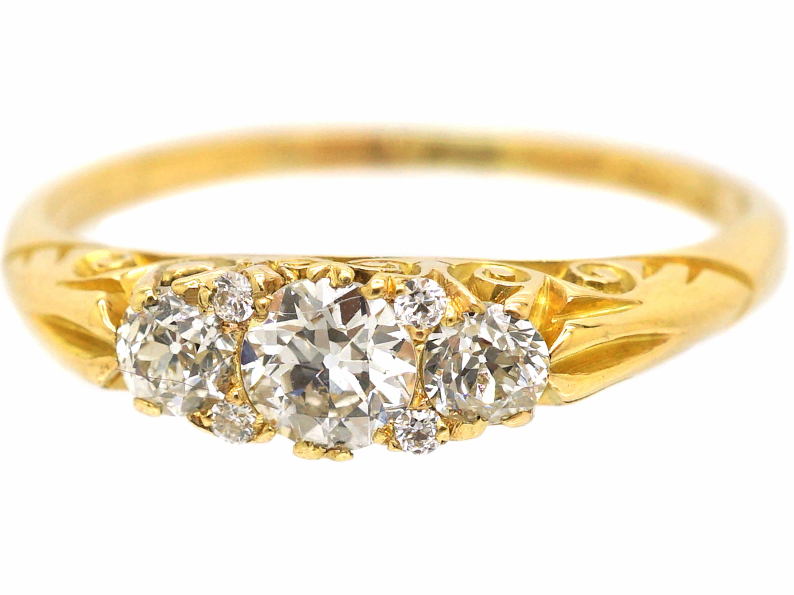 Victorian 18ct Gold Carved Half Hoop Ring set with Three Old Mine Cut ...